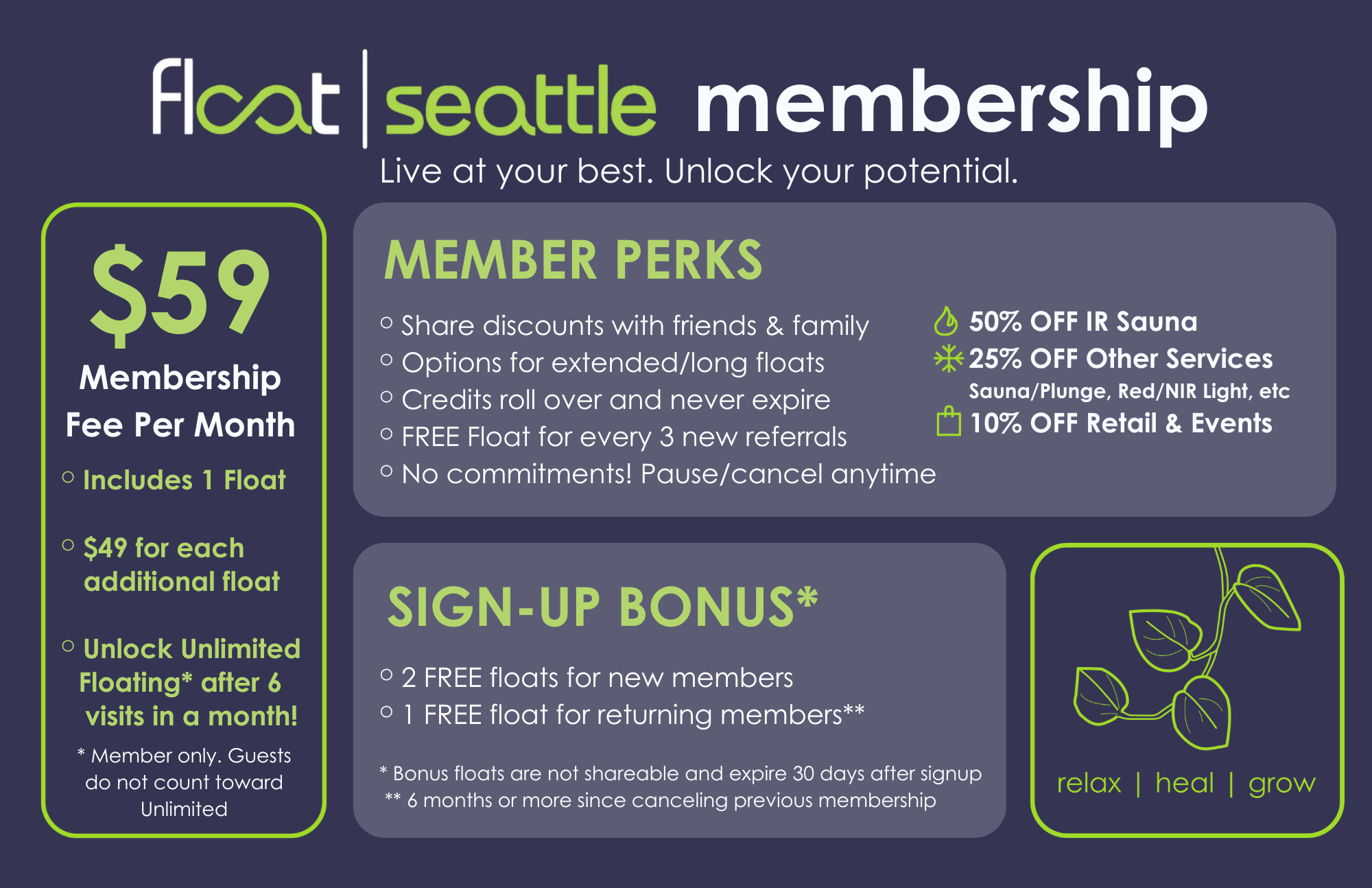 PRICING — Float Seattle