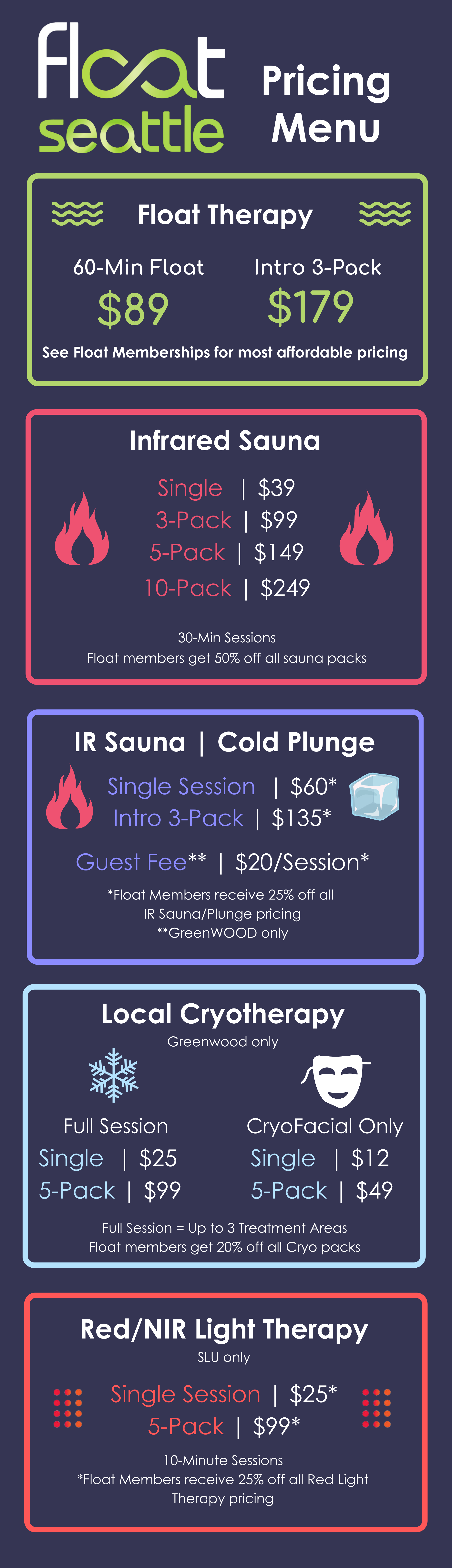 PRICING — Float Seattle