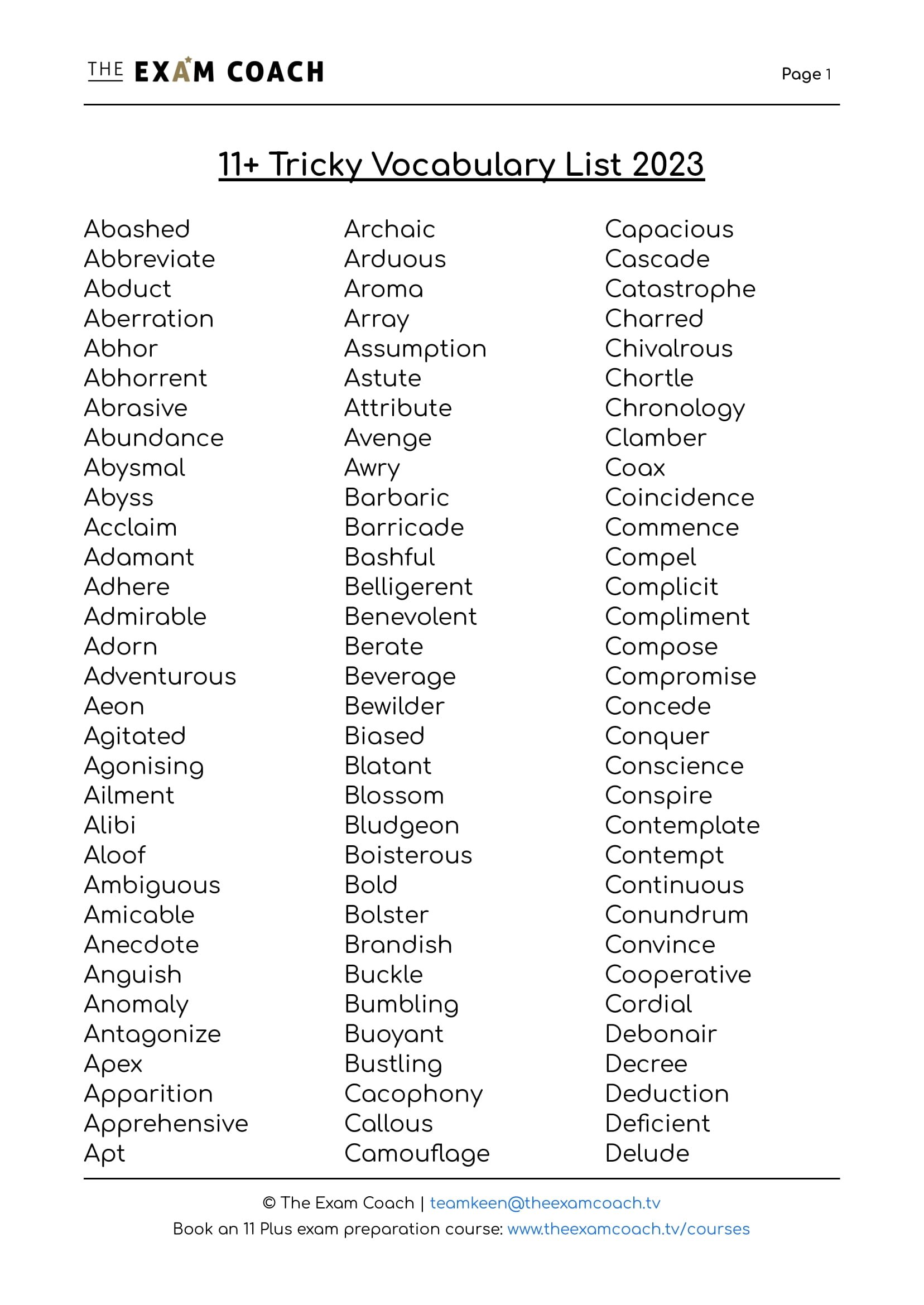 11 Plus 11 Tricky Vocabulary List 2022 The Exam Coach