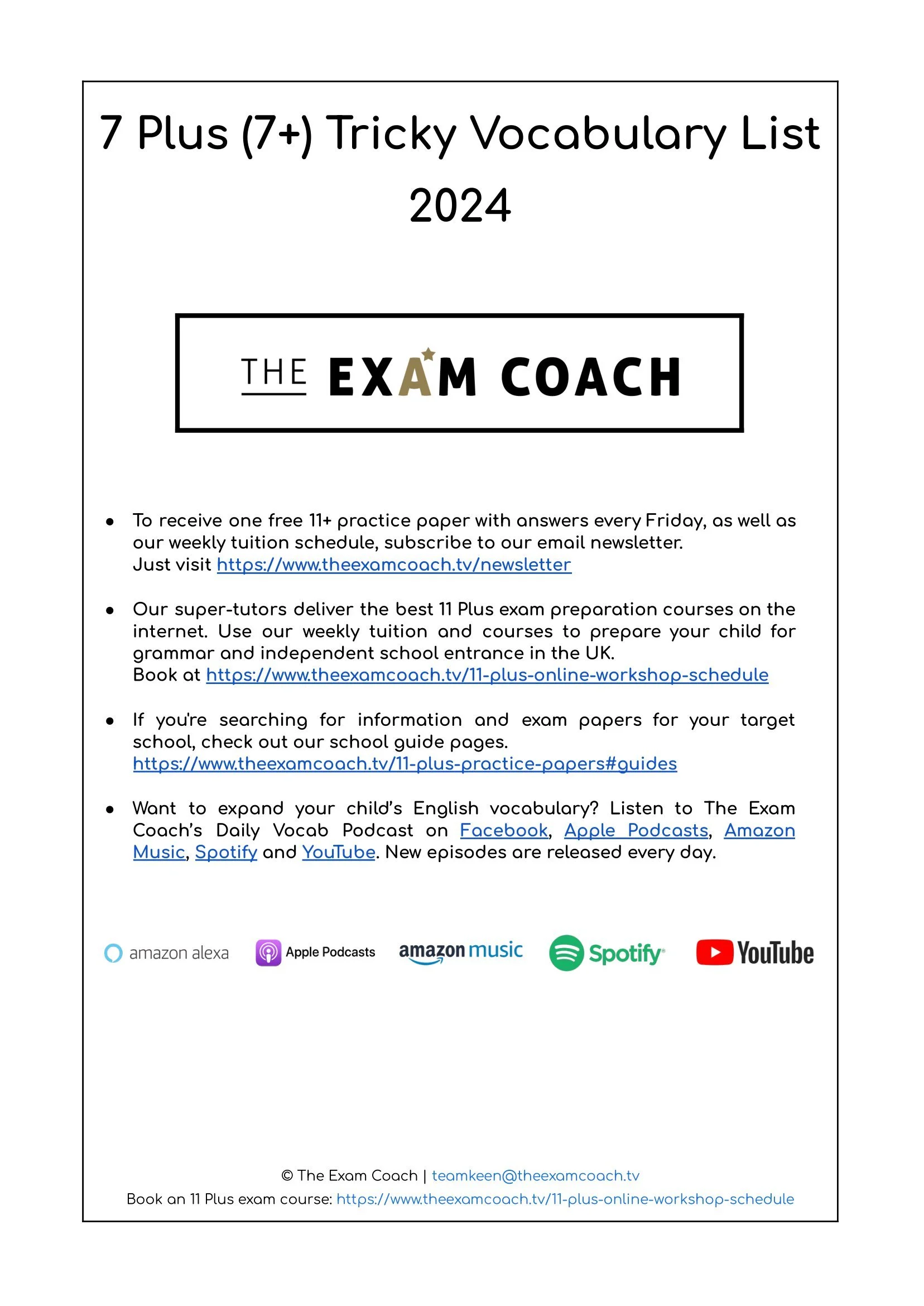 7 Plus (7+) Tricky Vocabulary List 2024 | The Exam Coach