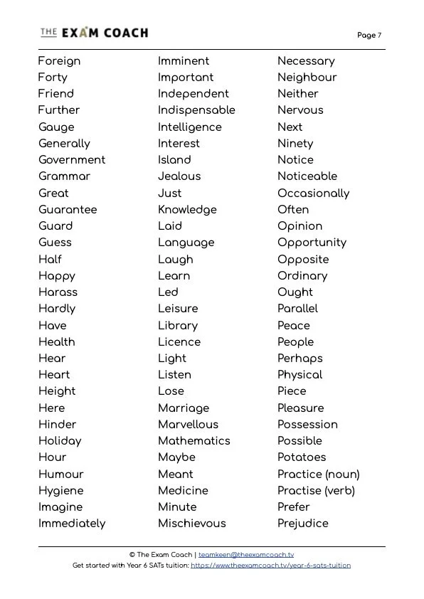 Year 6 SATs Tricky Spellings List 2024/2025 | The Exam Coach