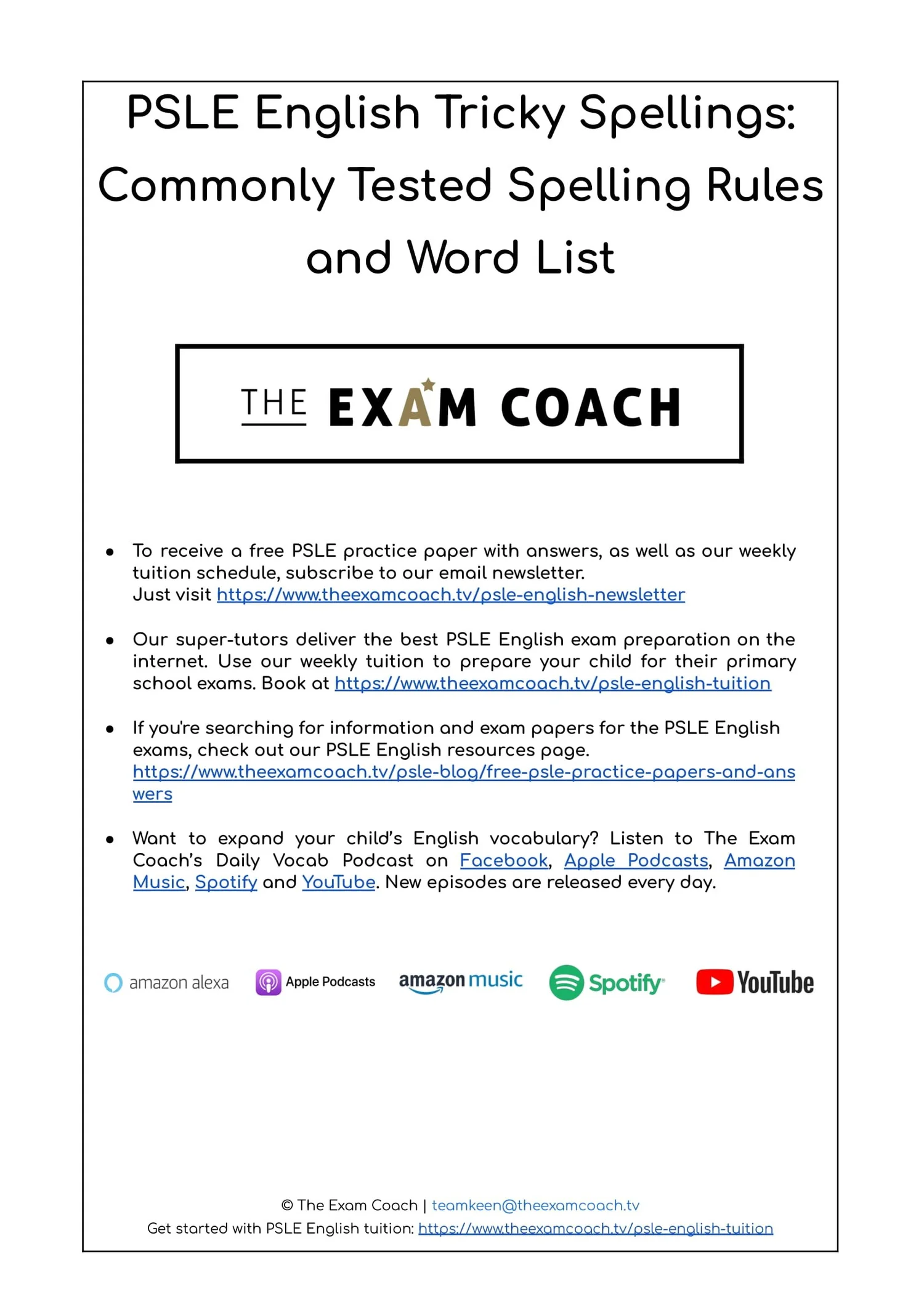 PSLE English Tricky Spellings List 2026 | The Exam Coach