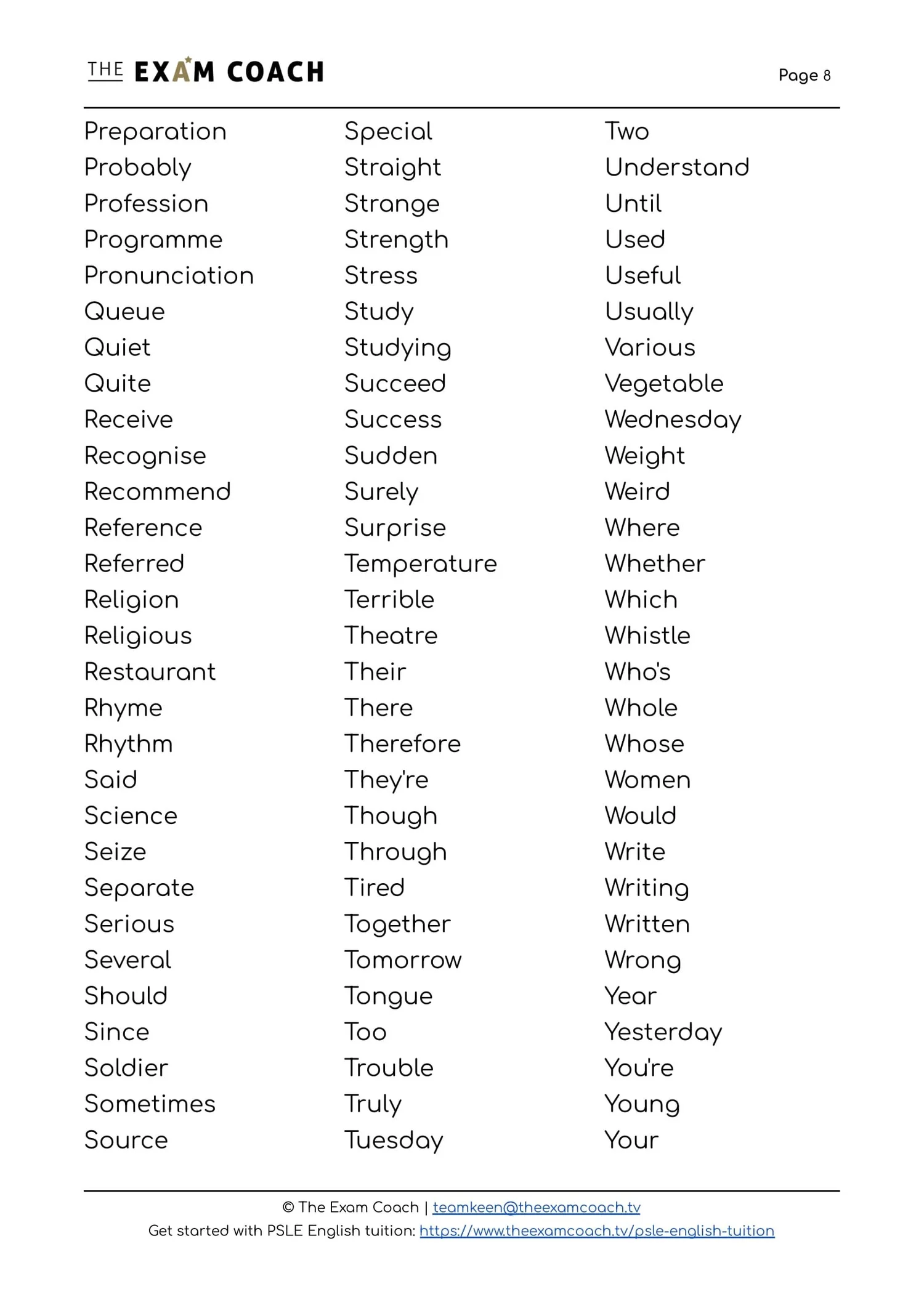 PSLE English Tricky Spellings List 2026 | The Exam Coach
