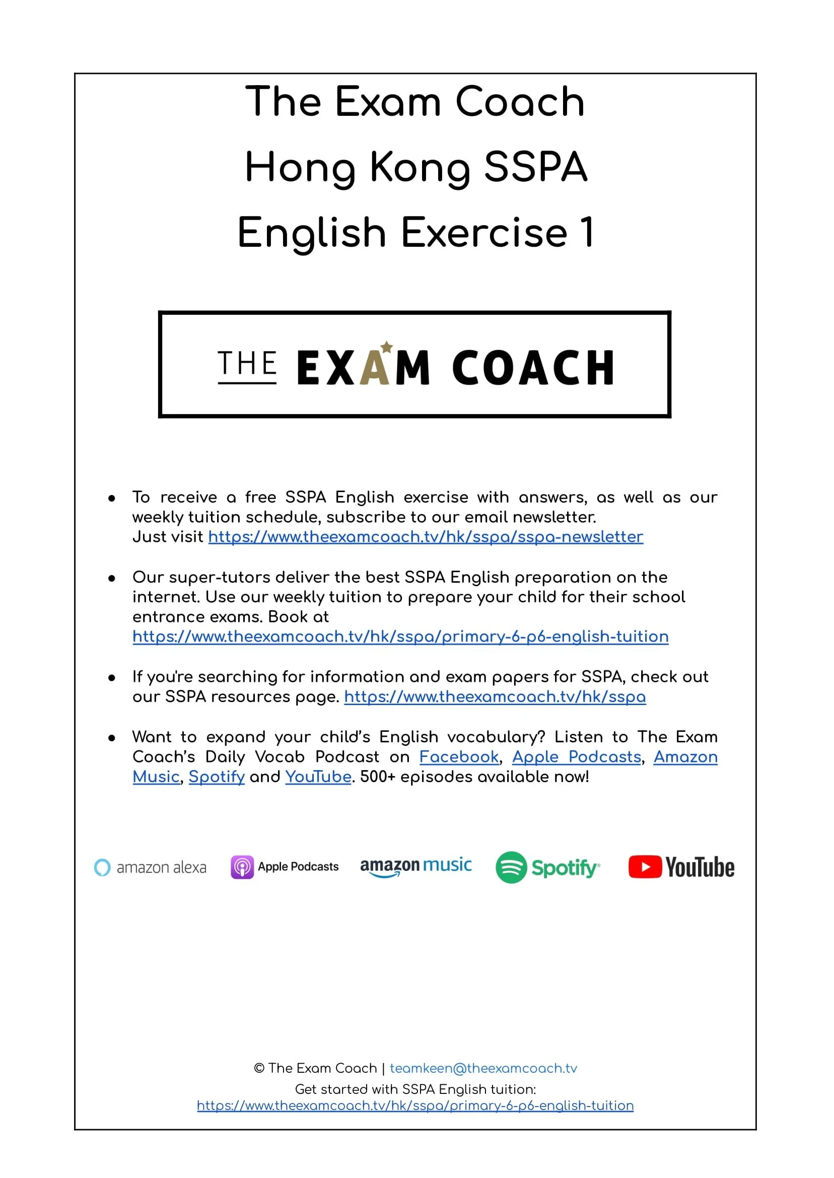 Free Primary 6 (P6) English Exam Paper Hong Kong (HK) | The Exam Coach