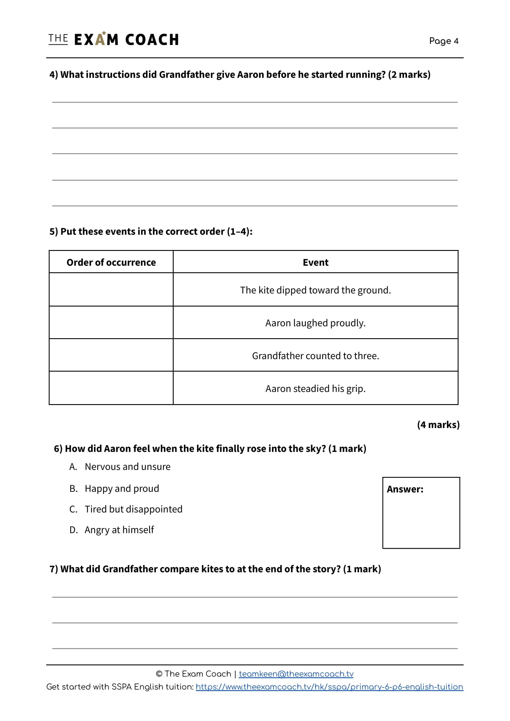 Free Primary 6 (P6) English Exam Paper Hong Kong (HK) | The Exam Coach