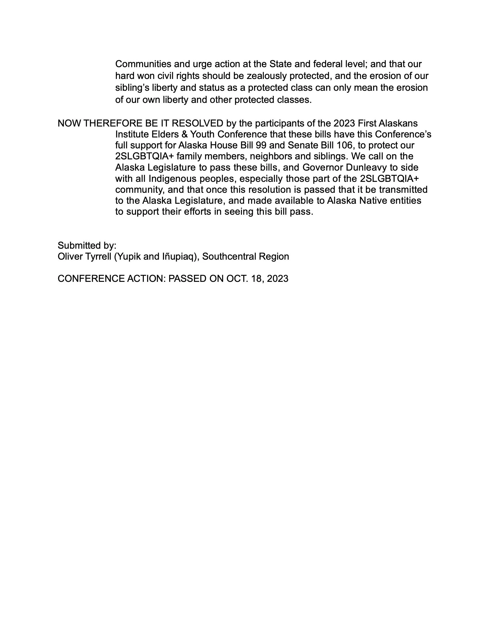 2SLGBTQIA+ Non-Discrimination Resolution Passes at the 2023 Elders ...