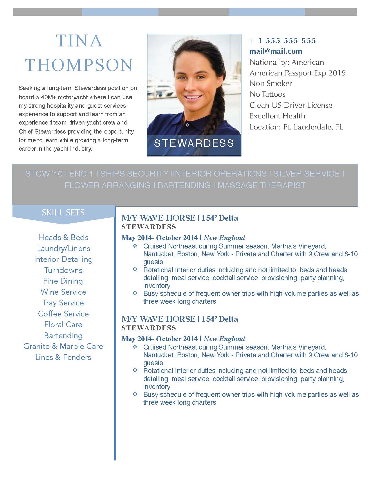 Yacht Stewardess Yacht CV Templates — SUPER YACHT RESUME