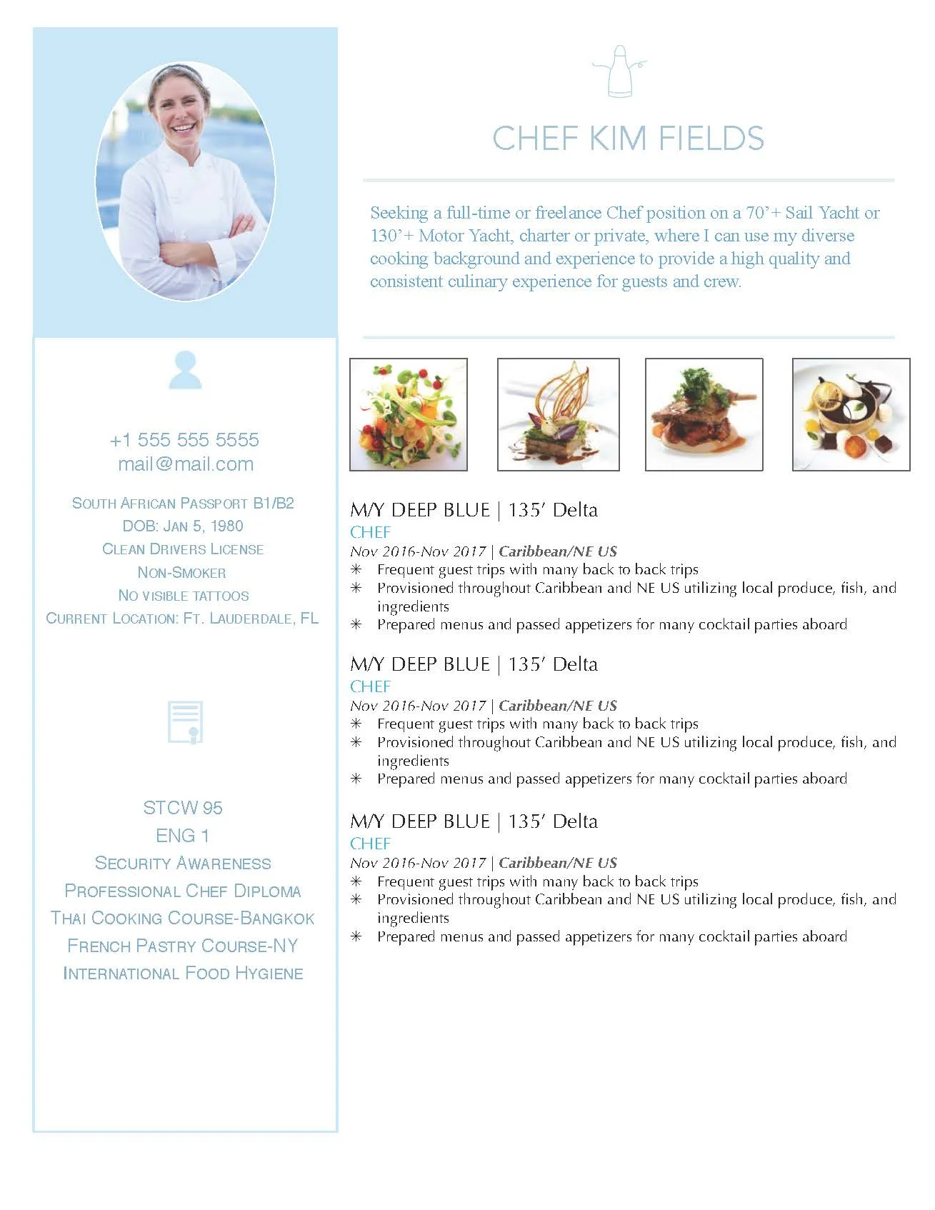 CHEF CV TEMPLATES — SUPER YACHT RESUME