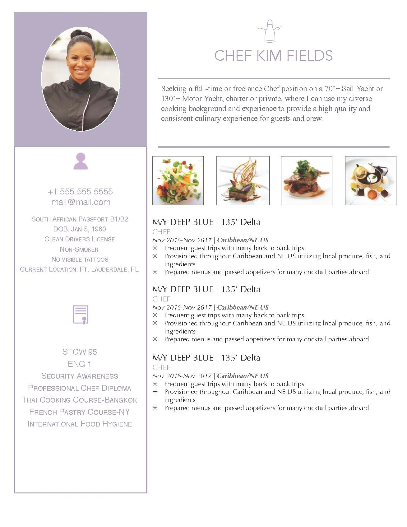 CHEF CV TEMPLATES — SUPER YACHT RESUME