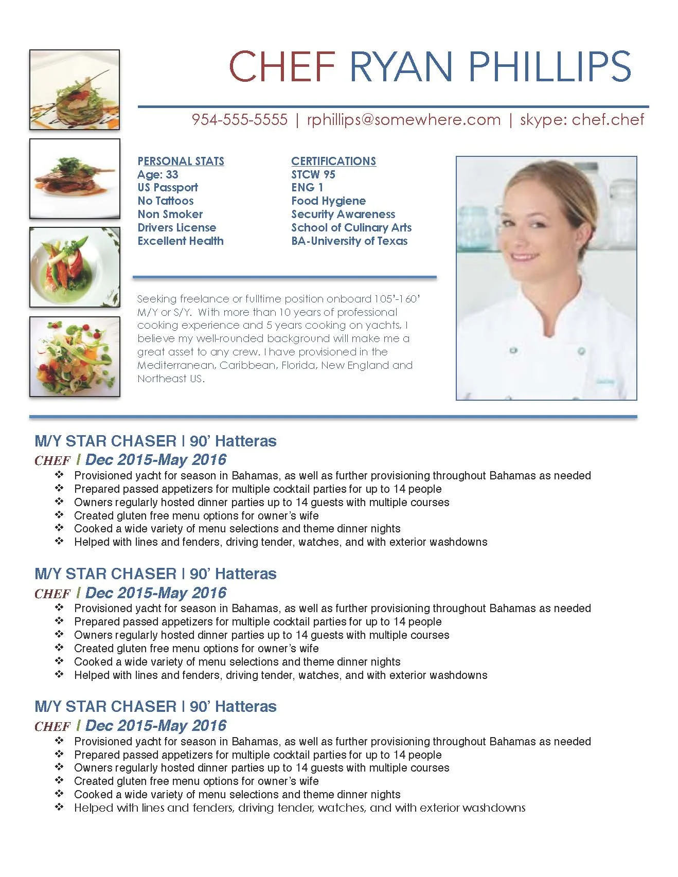 CHEF CV TEMPLATES — SUPER YACHT RESUME