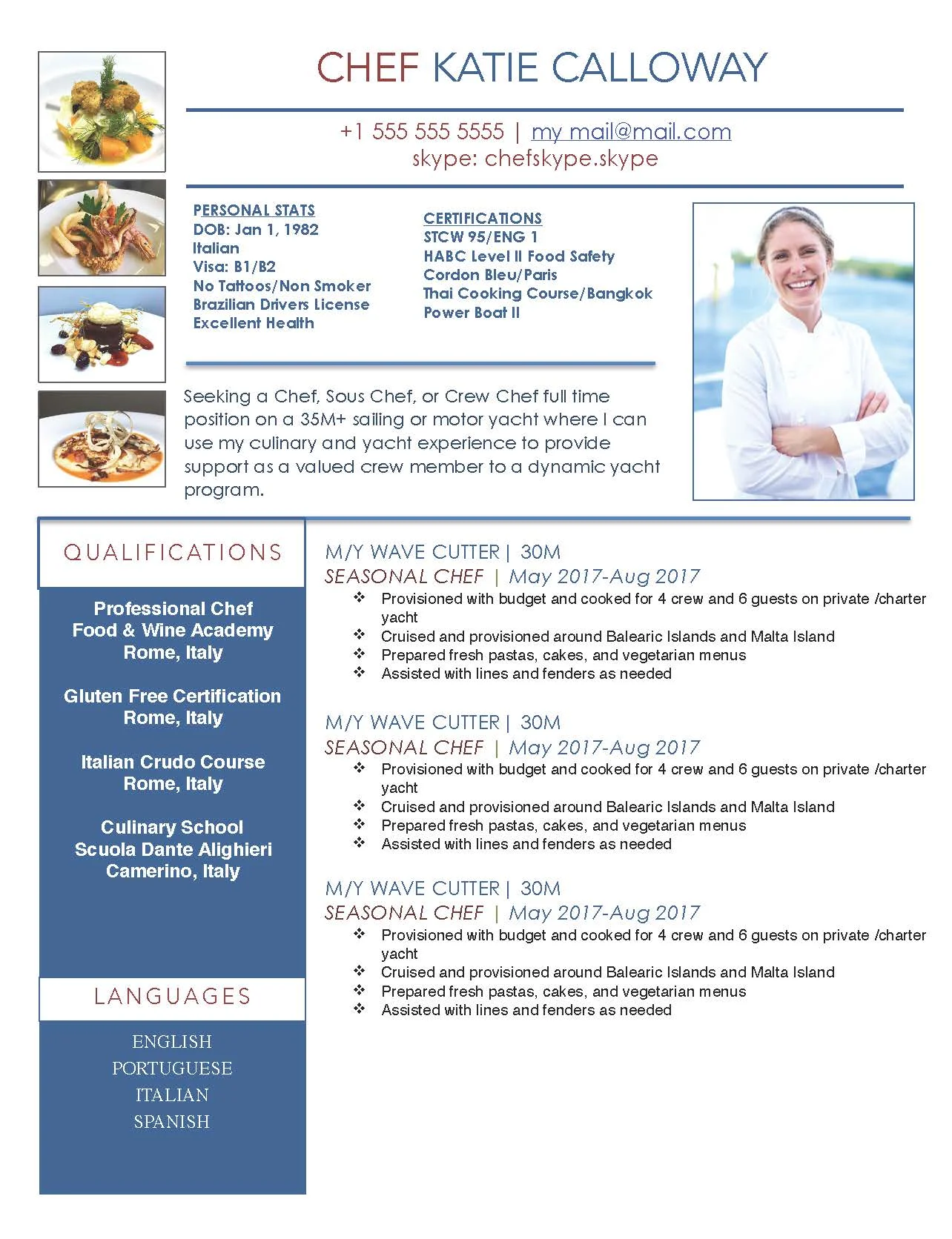 CHEF CV TEMPLATES — SUPER YACHT RESUME