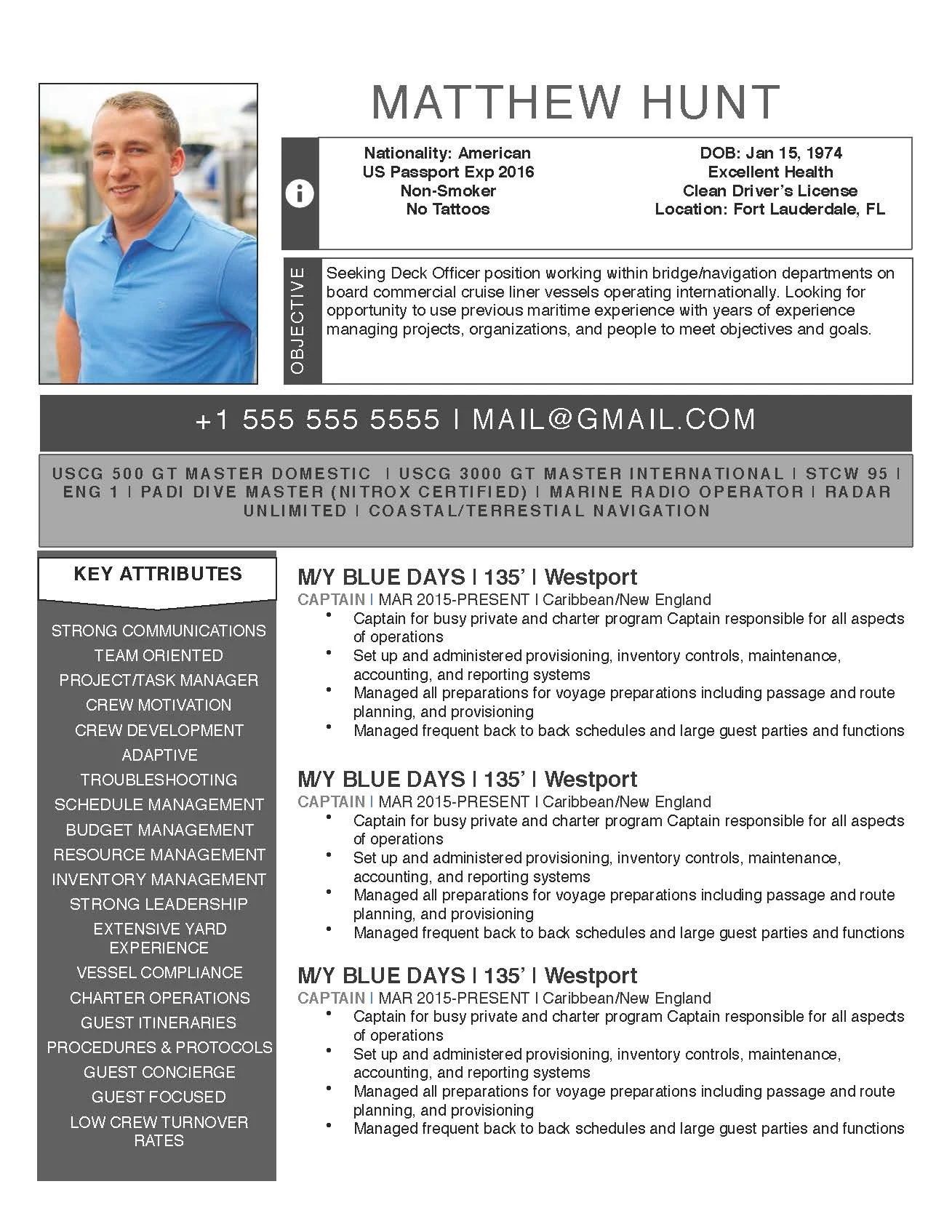 Yacht Captain CV Templates — SUPER YACHT RESUME