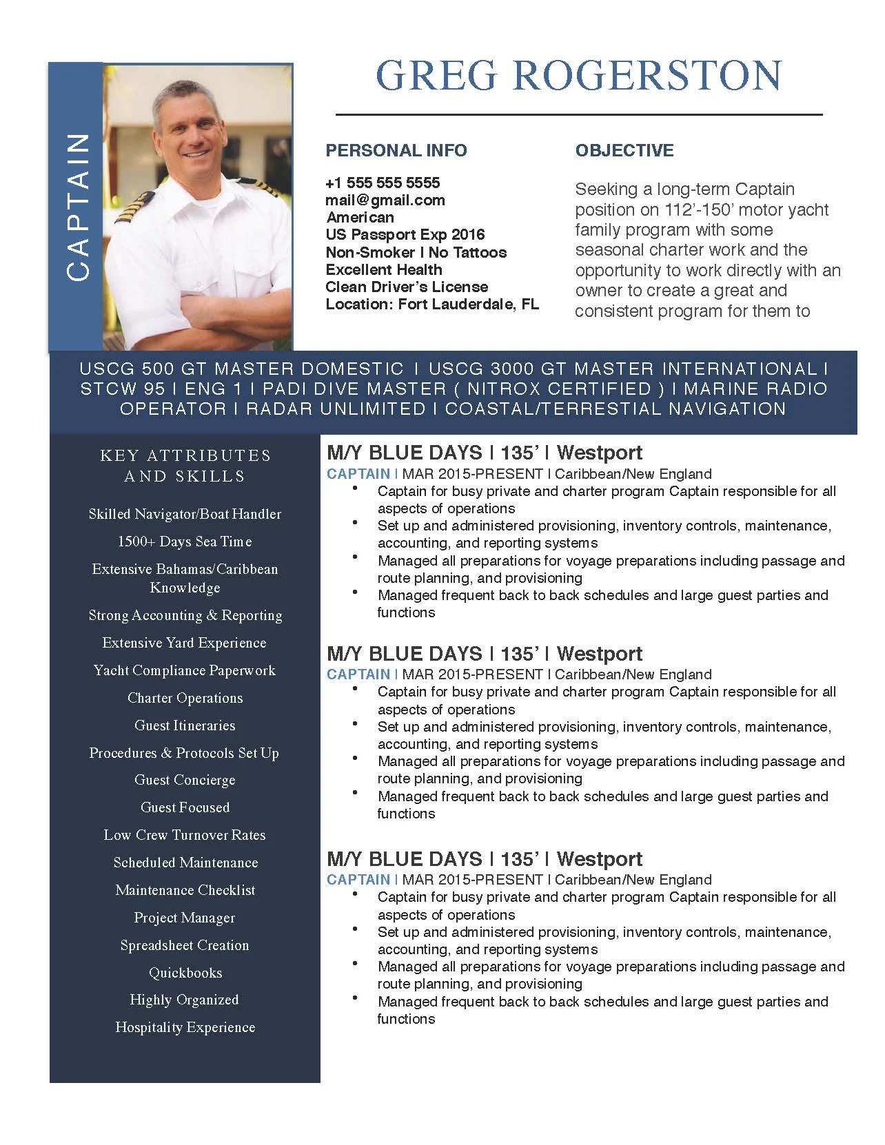 Yacht Captain CV Templates — SUPER YACHT RESUME