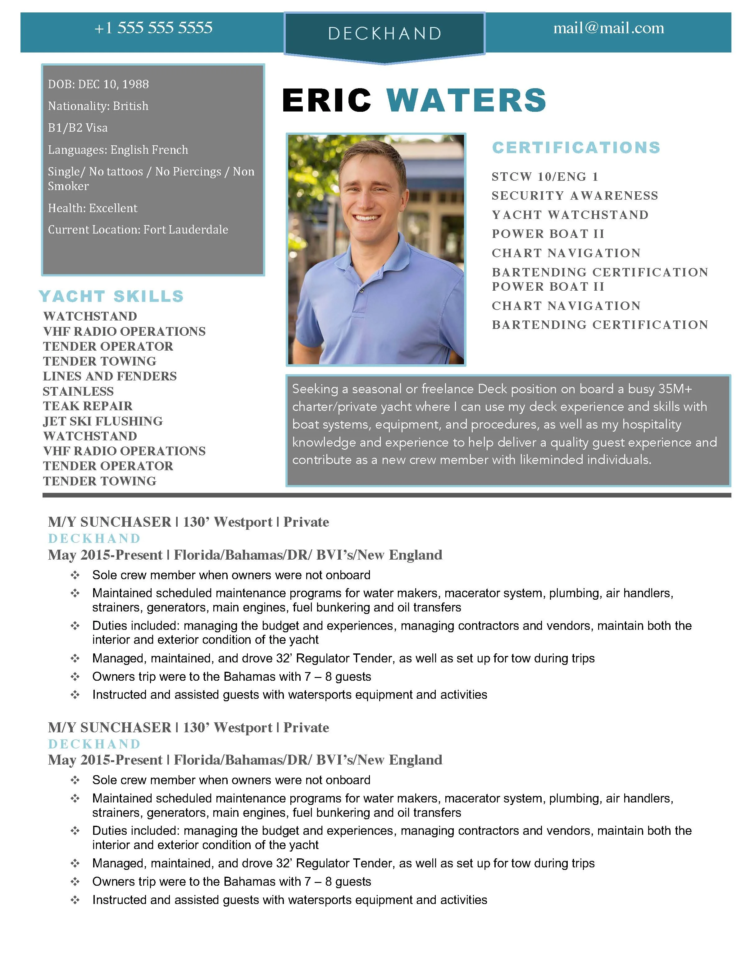 Yacht Deckhand CV Templates — SUPER YACHT RESUME