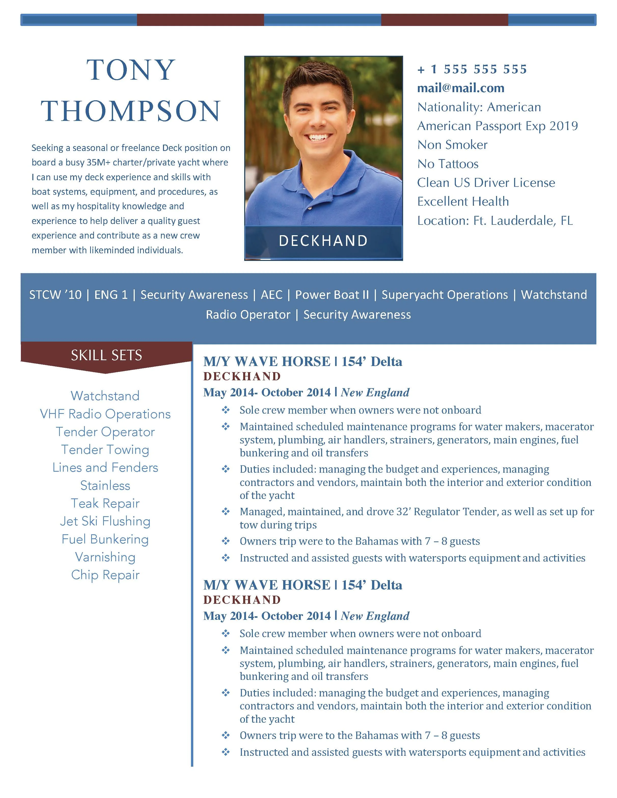 Yacht Deckhand CV Templates — SUPER YACHT RESUME
