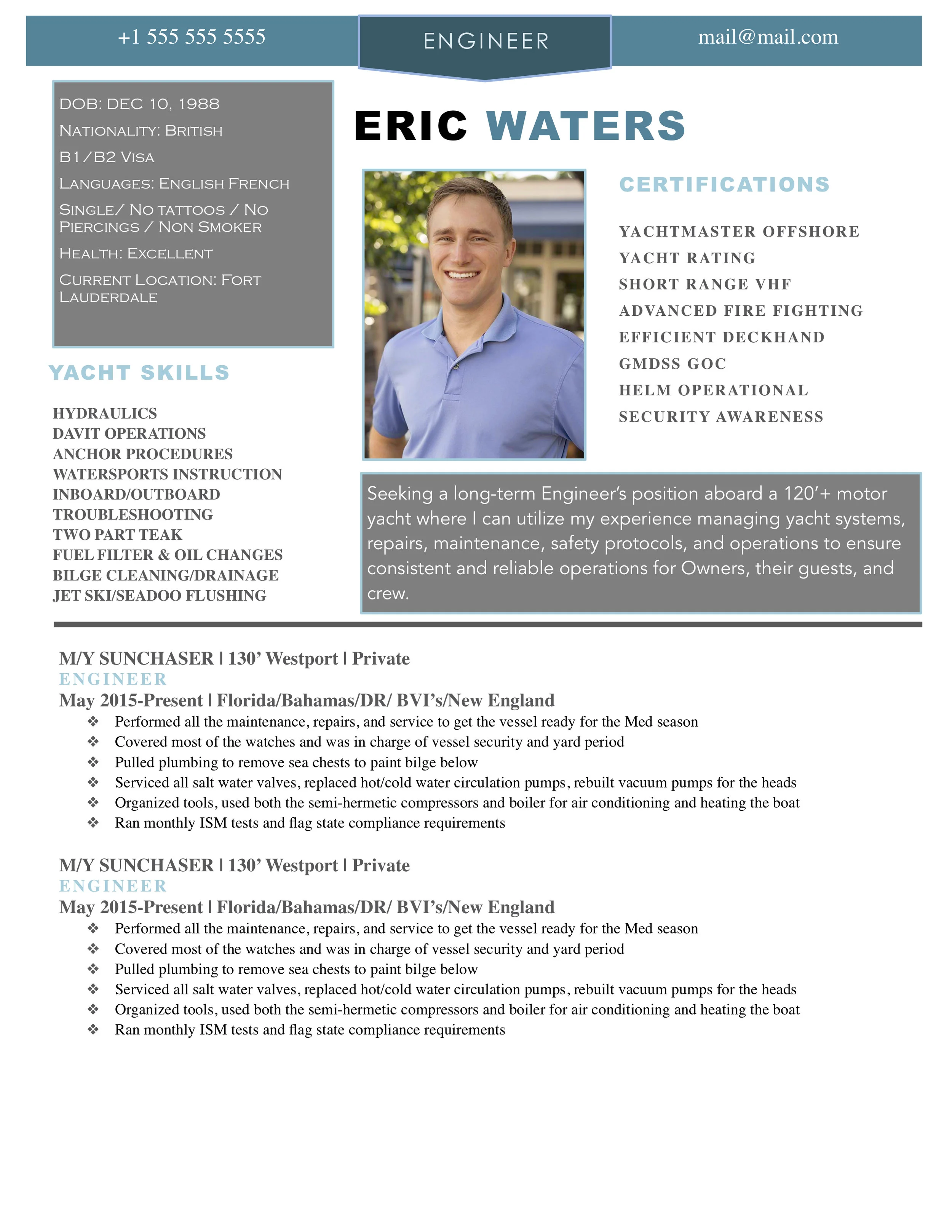 Engineer Yacht CV Templates — SUPER YACHT RESUME