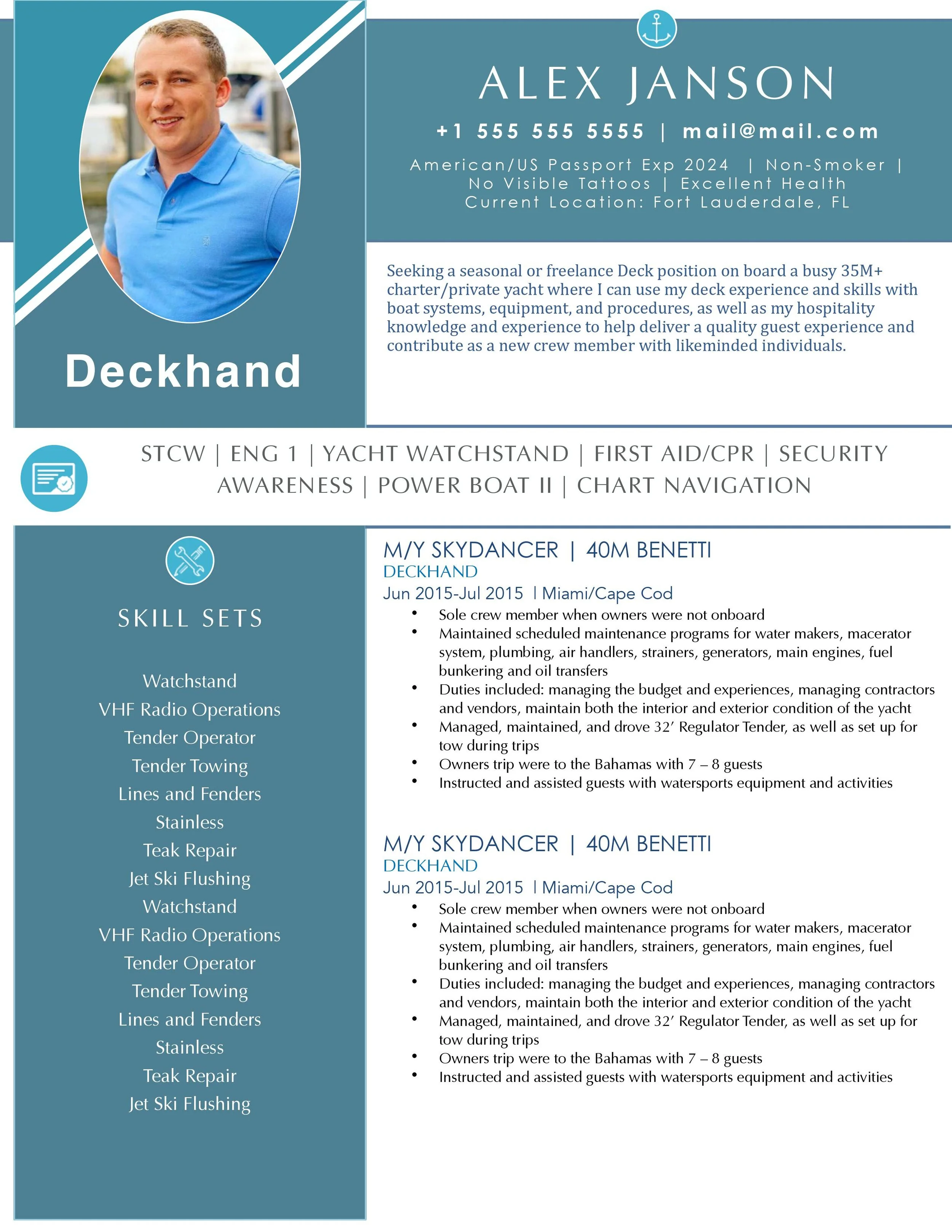 Yacht Deckhand CV Templates — SUPER YACHT RESUME