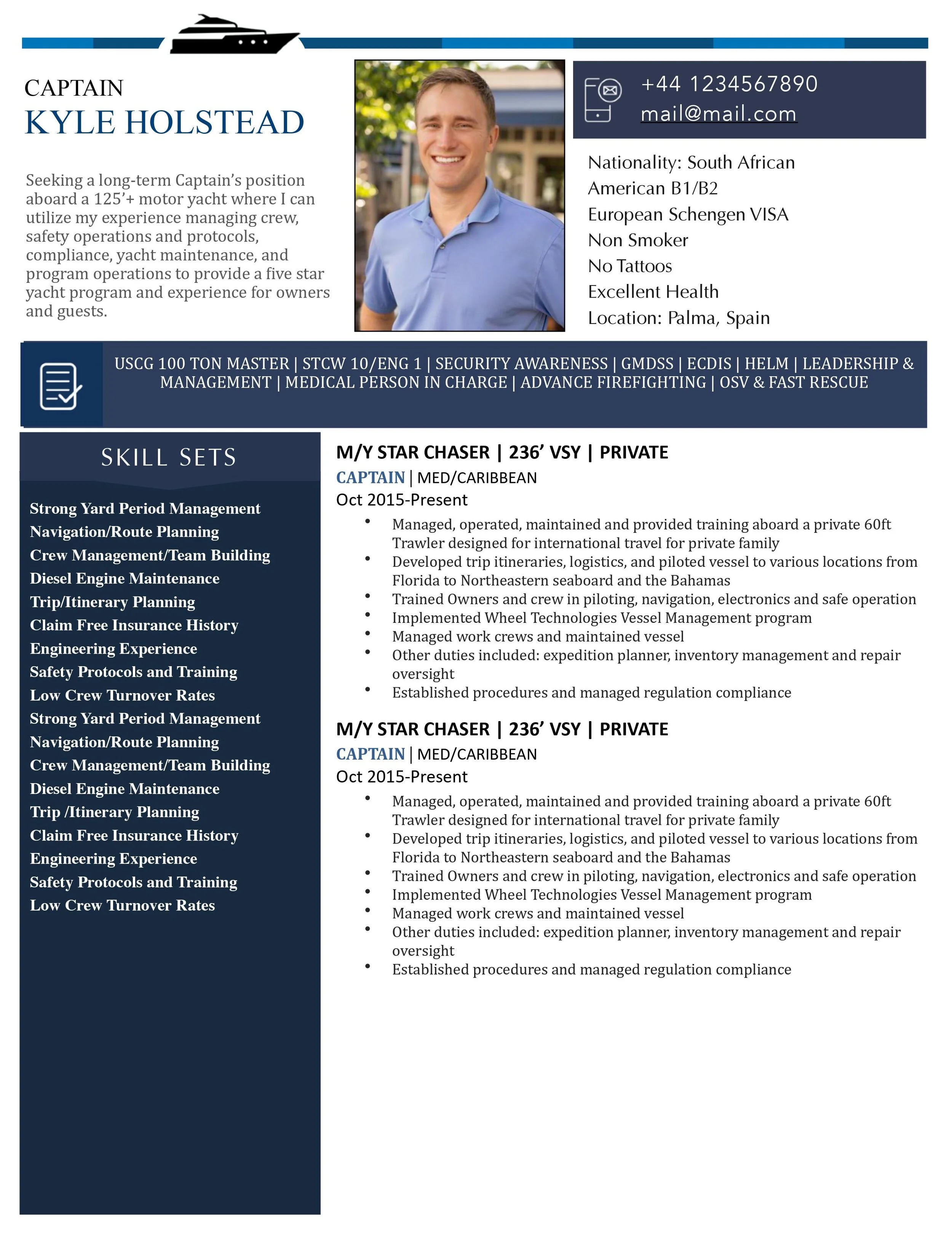 Yacht Captain CV Templates — SUPER YACHT RESUME