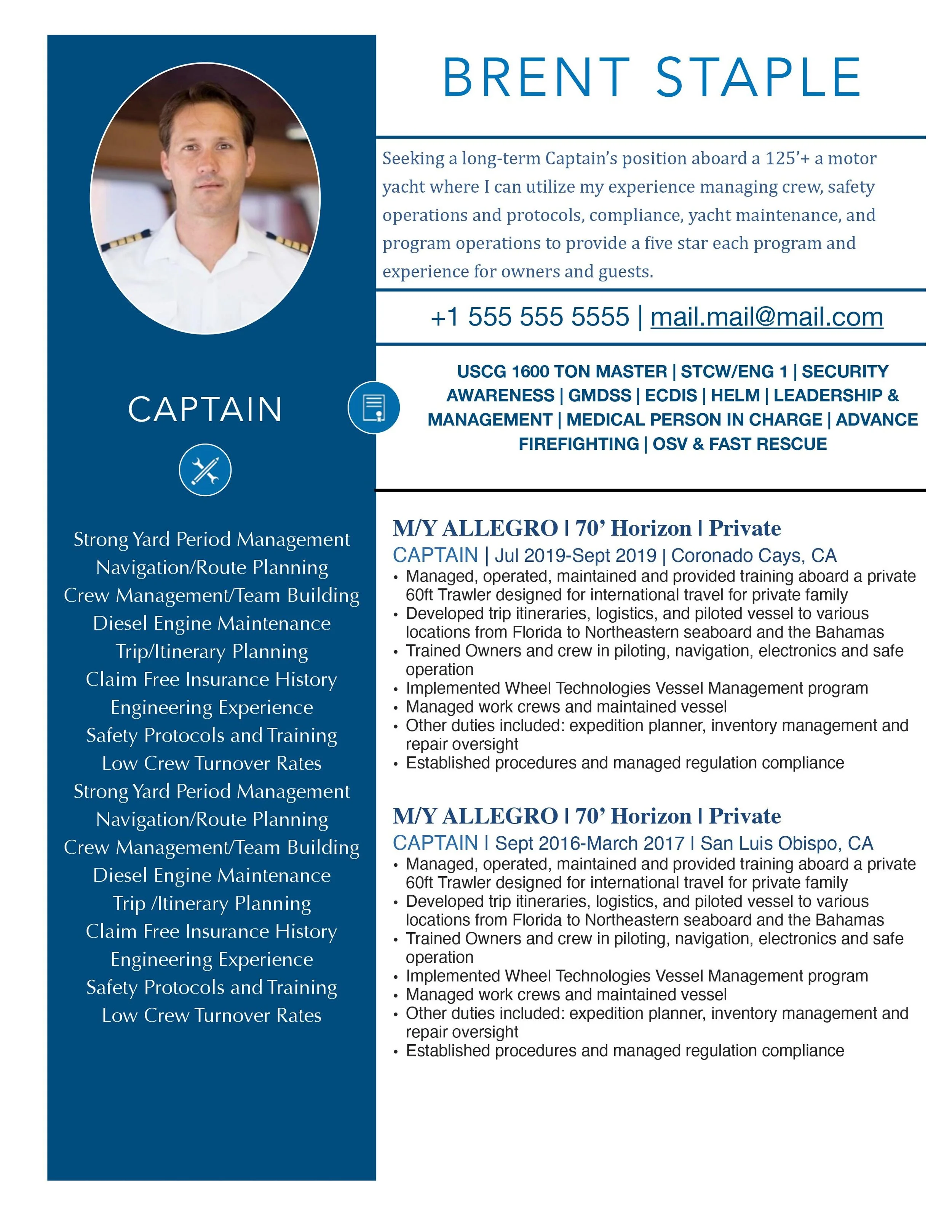 Yacht Captain CV Templates — SUPER YACHT RESUME