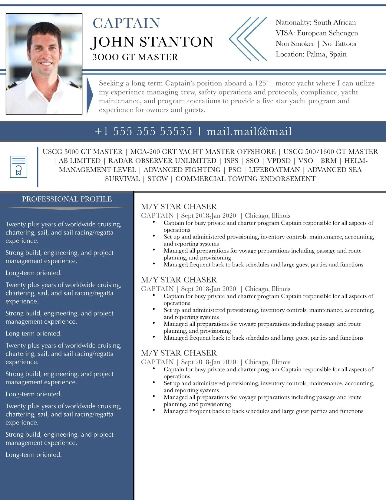 Yacht Captain CV Templates — SUPER YACHT RESUME