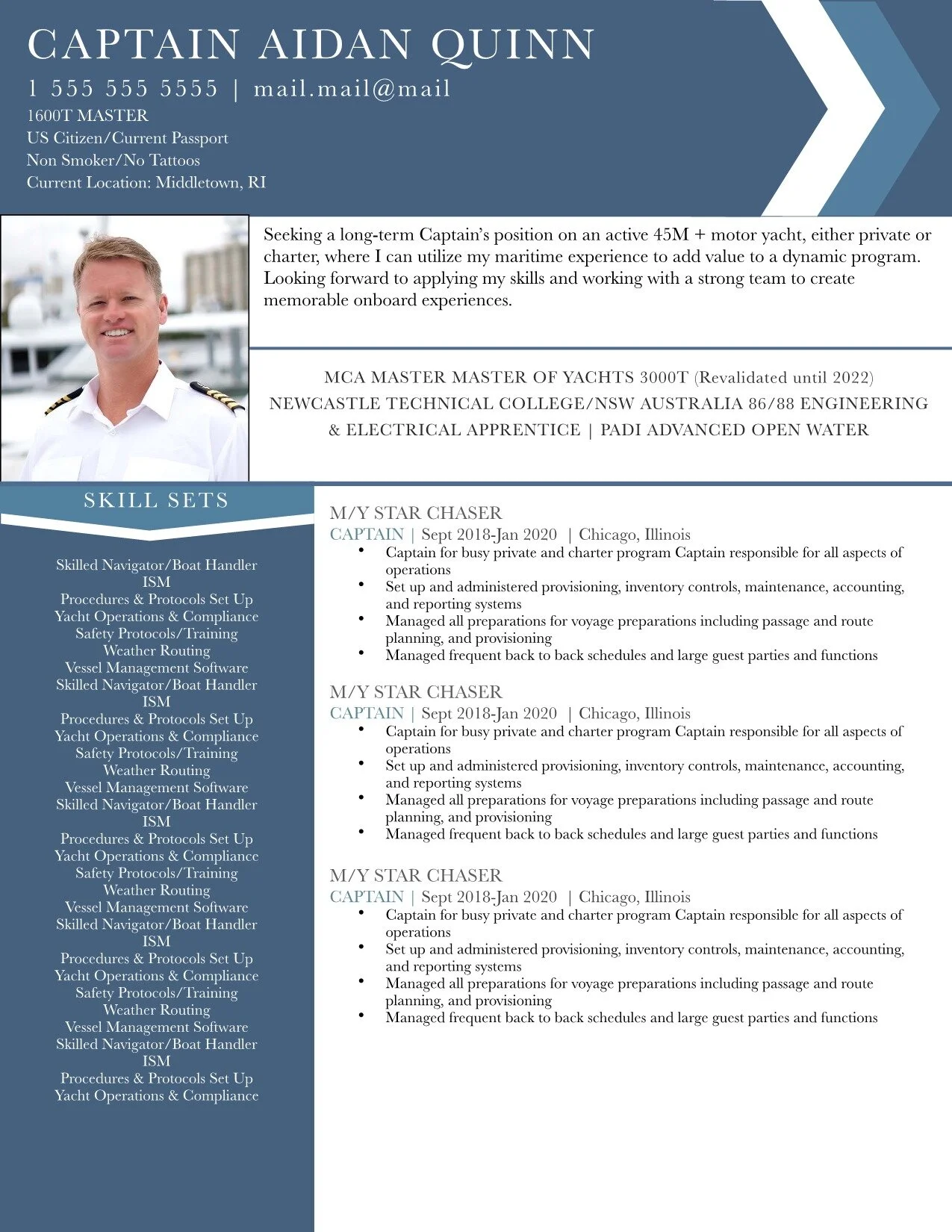 Yacht Captain CV Templates — SUPER YACHT RESUME