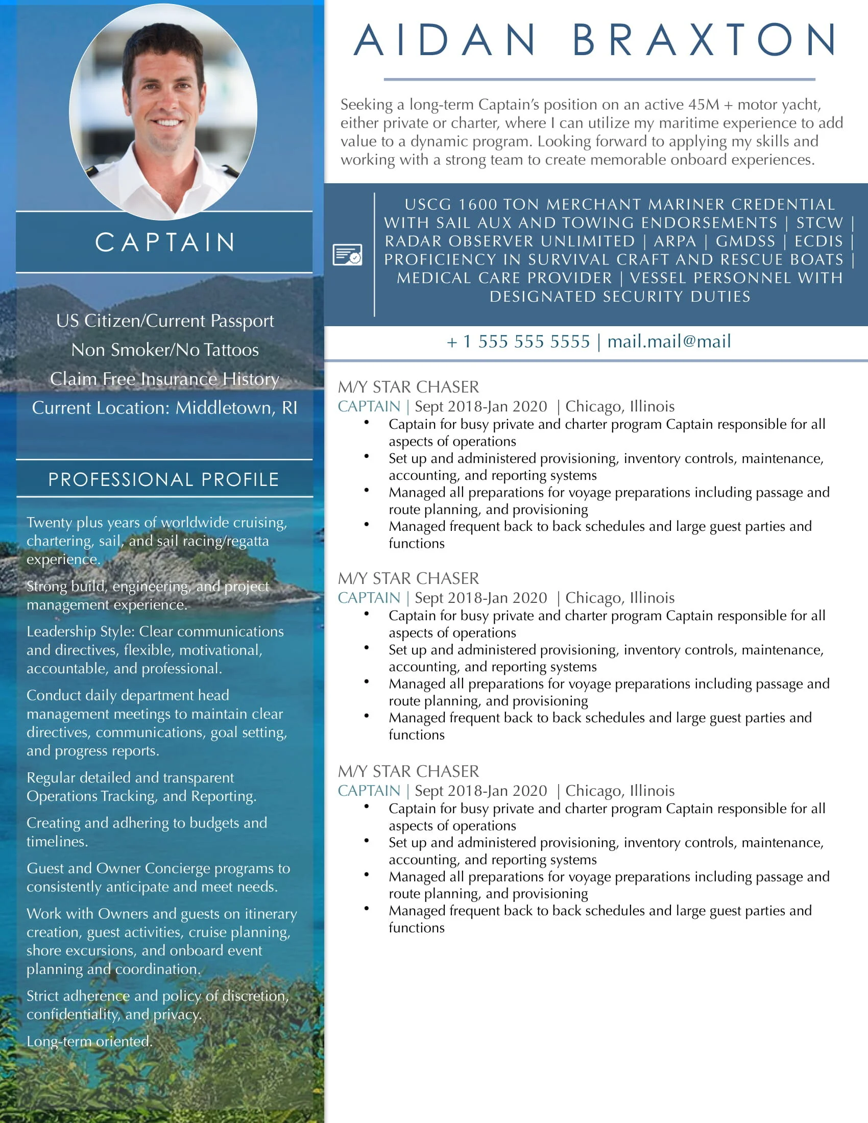 Yacht Captain CV Templates — SUPER YACHT RESUME