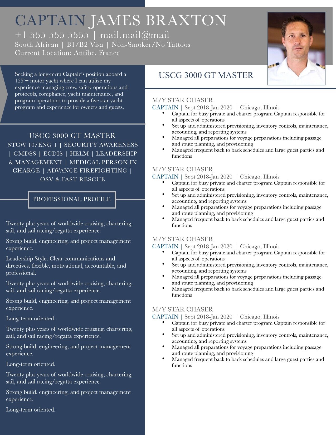 Yacht Captain CV Templates — SUPER YACHT RESUME