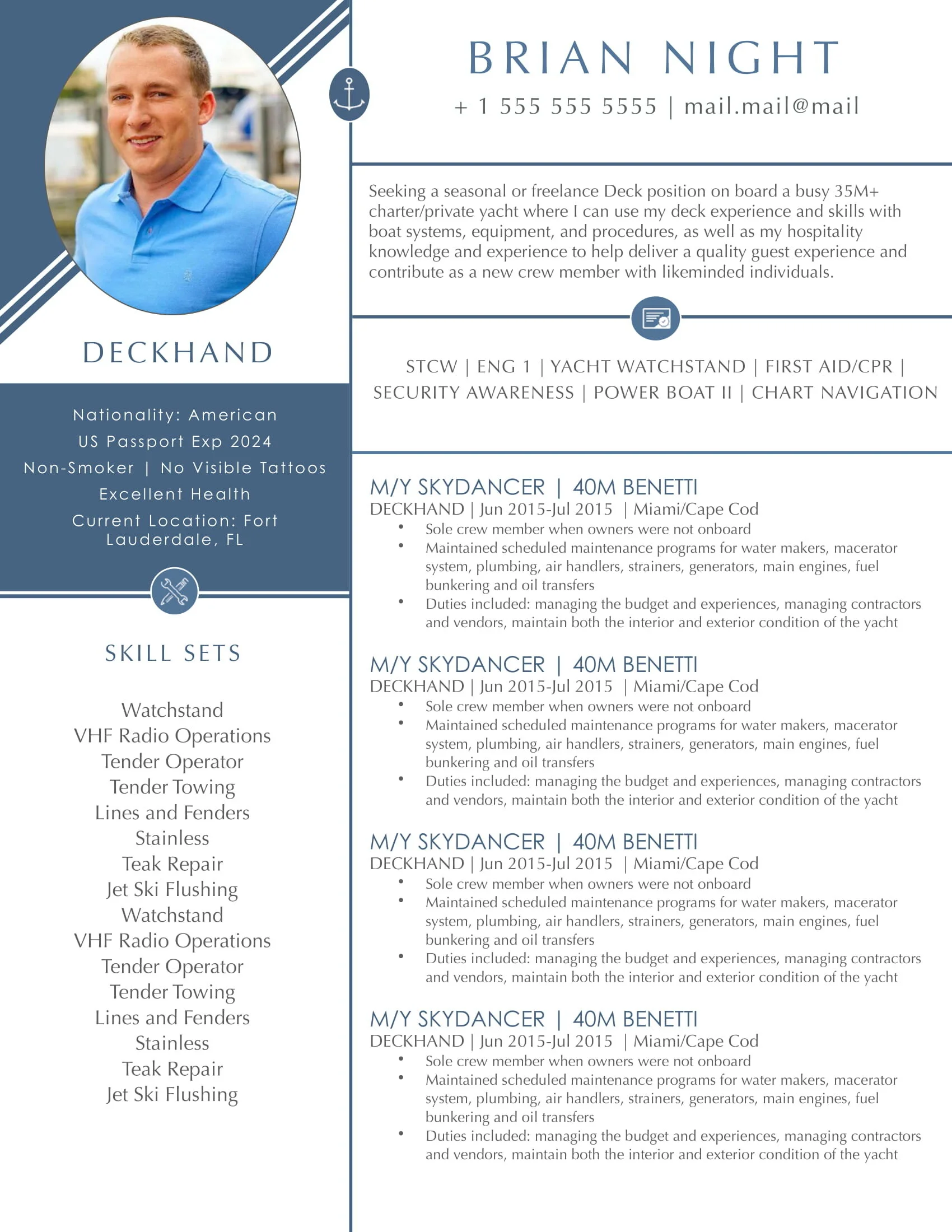 Yacht Deckhand CV Templates — SUPER YACHT RESUME