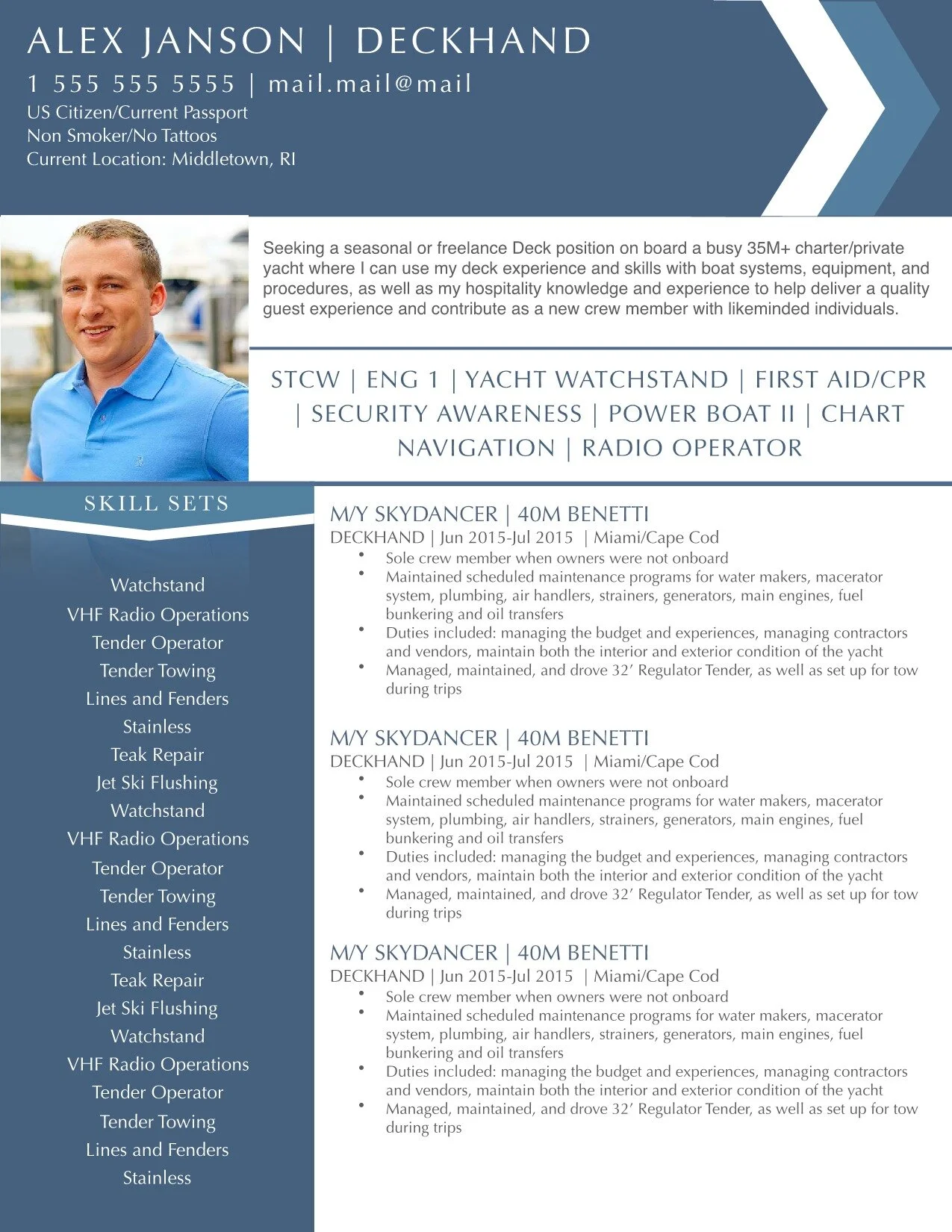 Yacht Deckhand CV Templates — SUPER YACHT RESUME