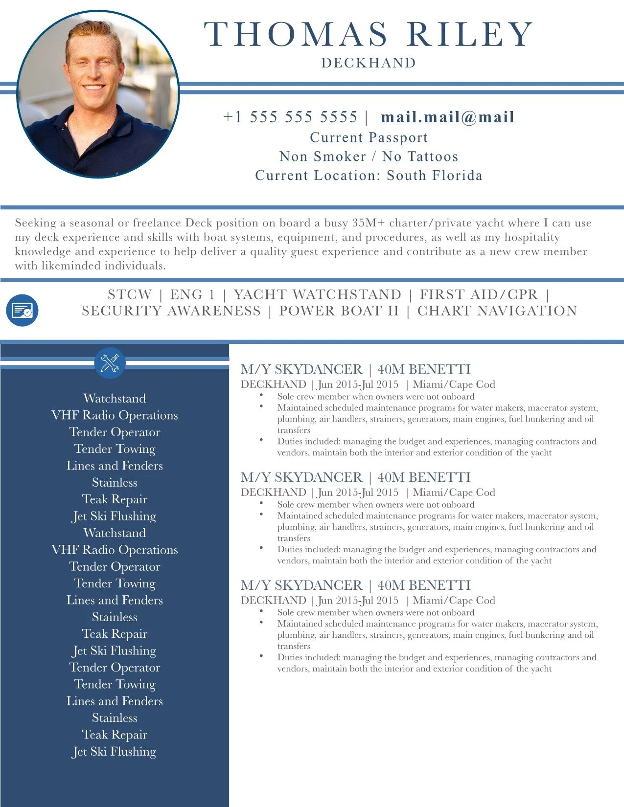 Yacht Deckhand CV Templates — SUPER YACHT RESUME