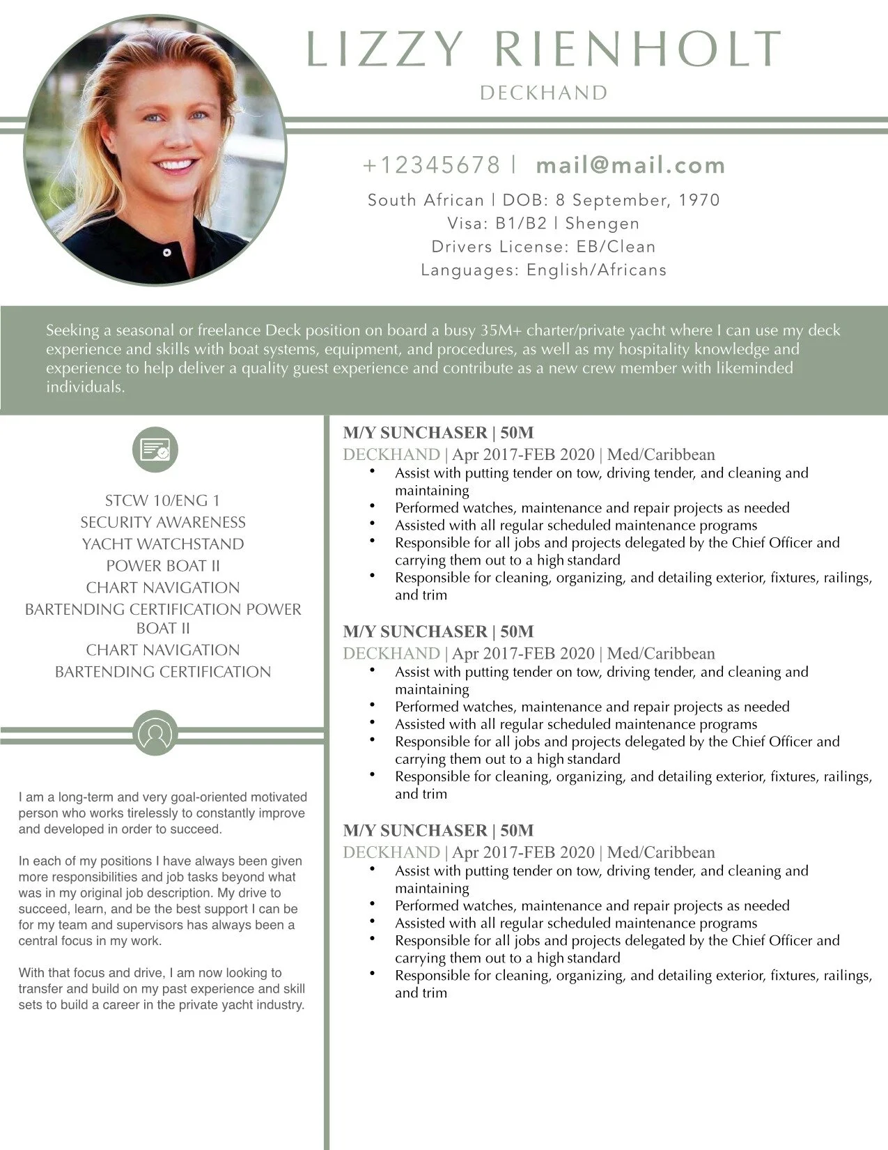 Yacht Deckhand CV Templates — SUPER YACHT RESUME