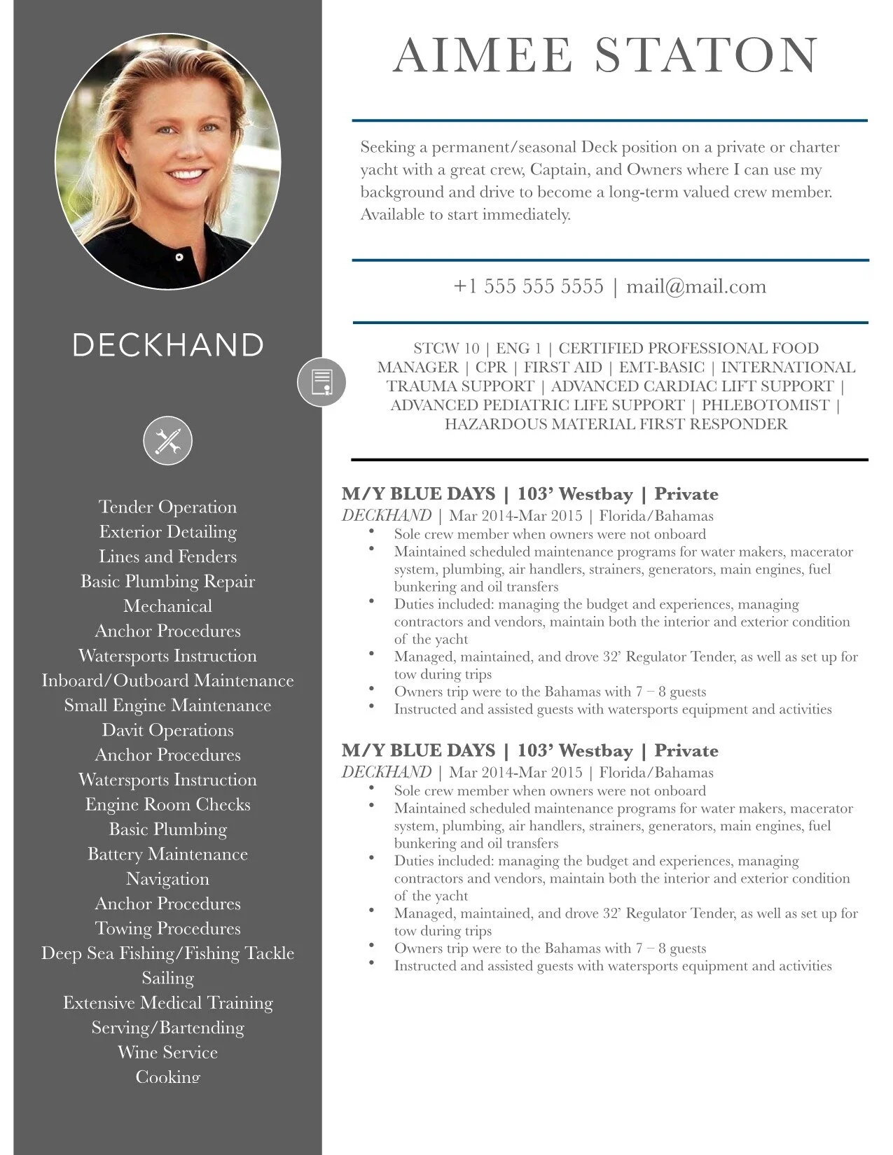 Yacht Deckhand CV Templates — SUPER YACHT RESUME
