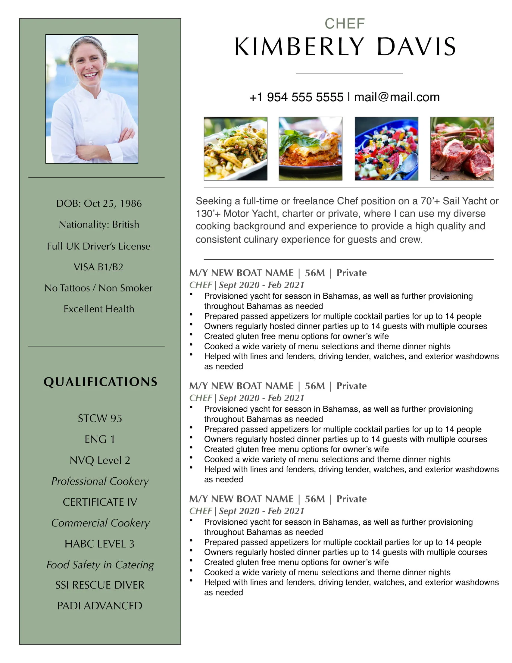 Yacht Chef CV Templates — SUPER YACHT RESUME