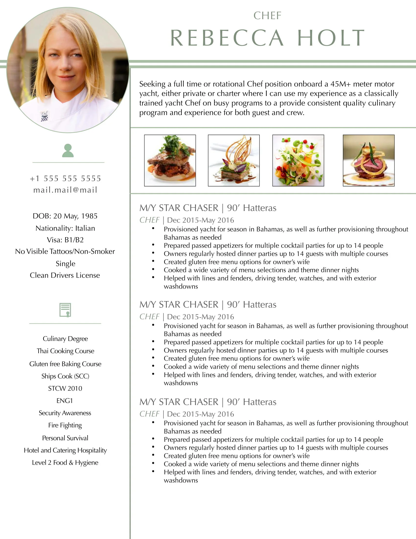 Yacht Chef CV Templates — SUPER YACHT RESUME