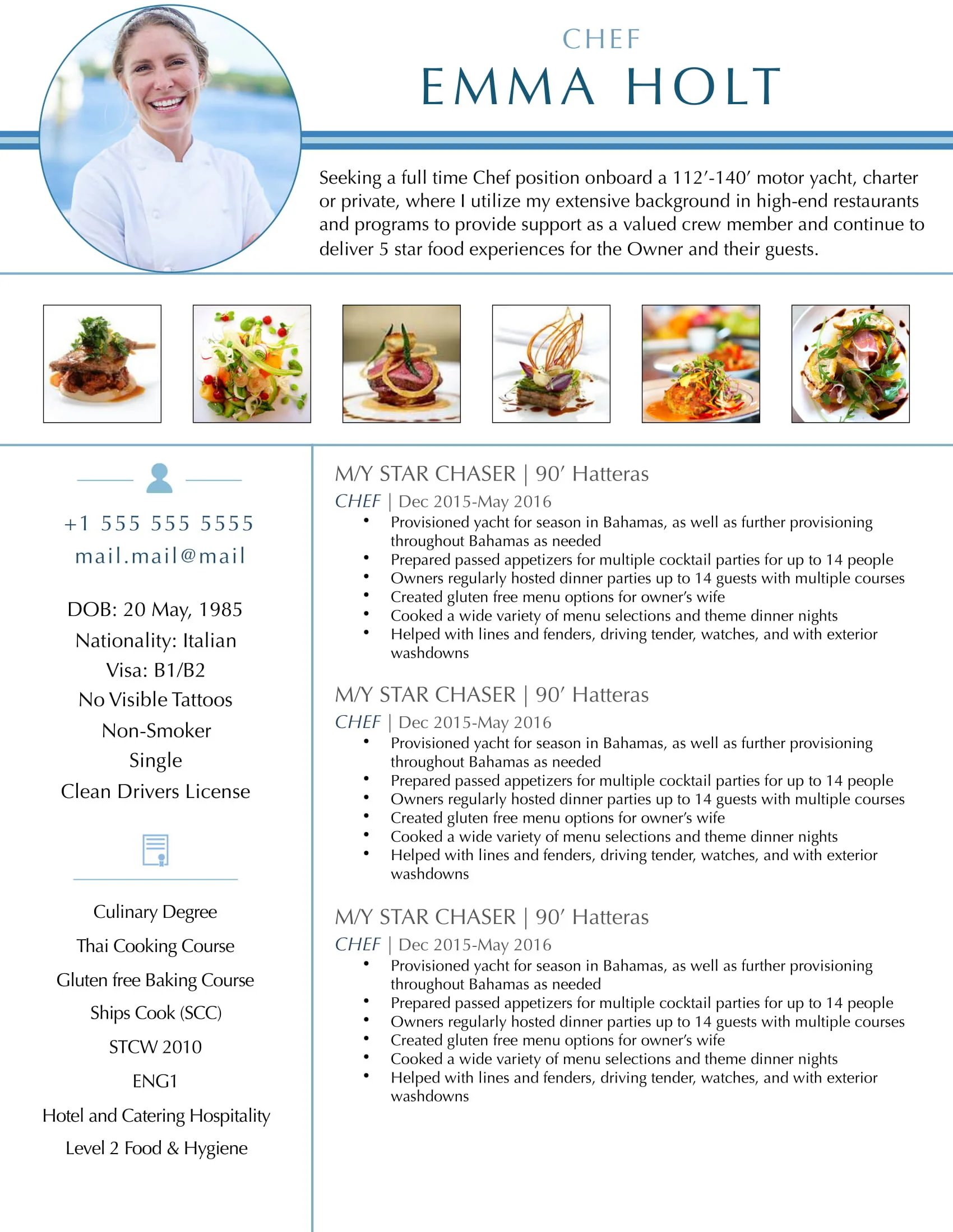 Yacht Chef CV Templates — SUPER YACHT RESUME