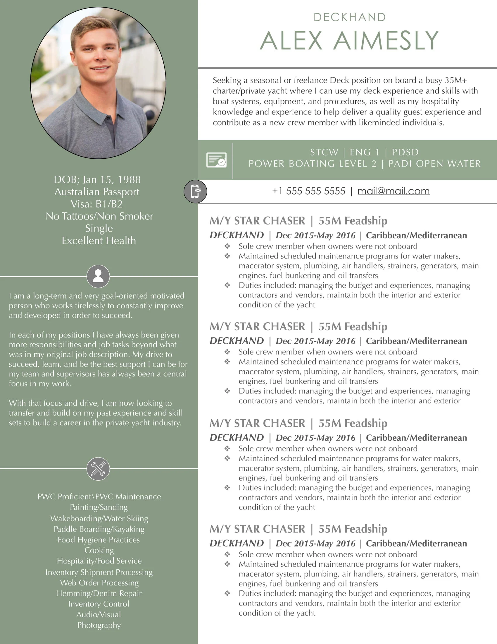 Yacht Deckhand CV Templates — SUPER YACHT RESUME