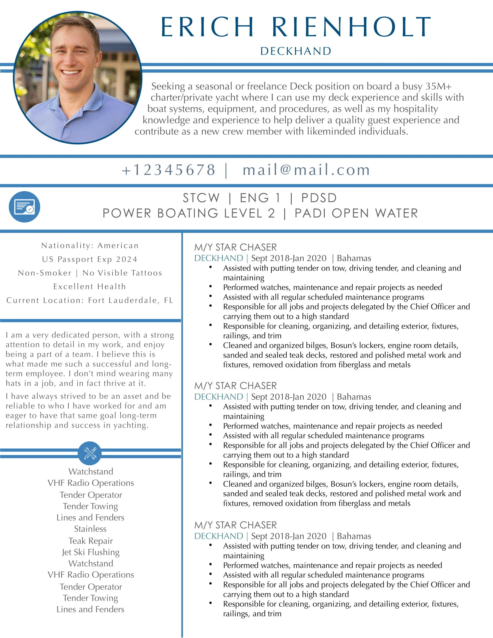Yacht Deckhand CV Templates — SUPER YACHT RESUME
