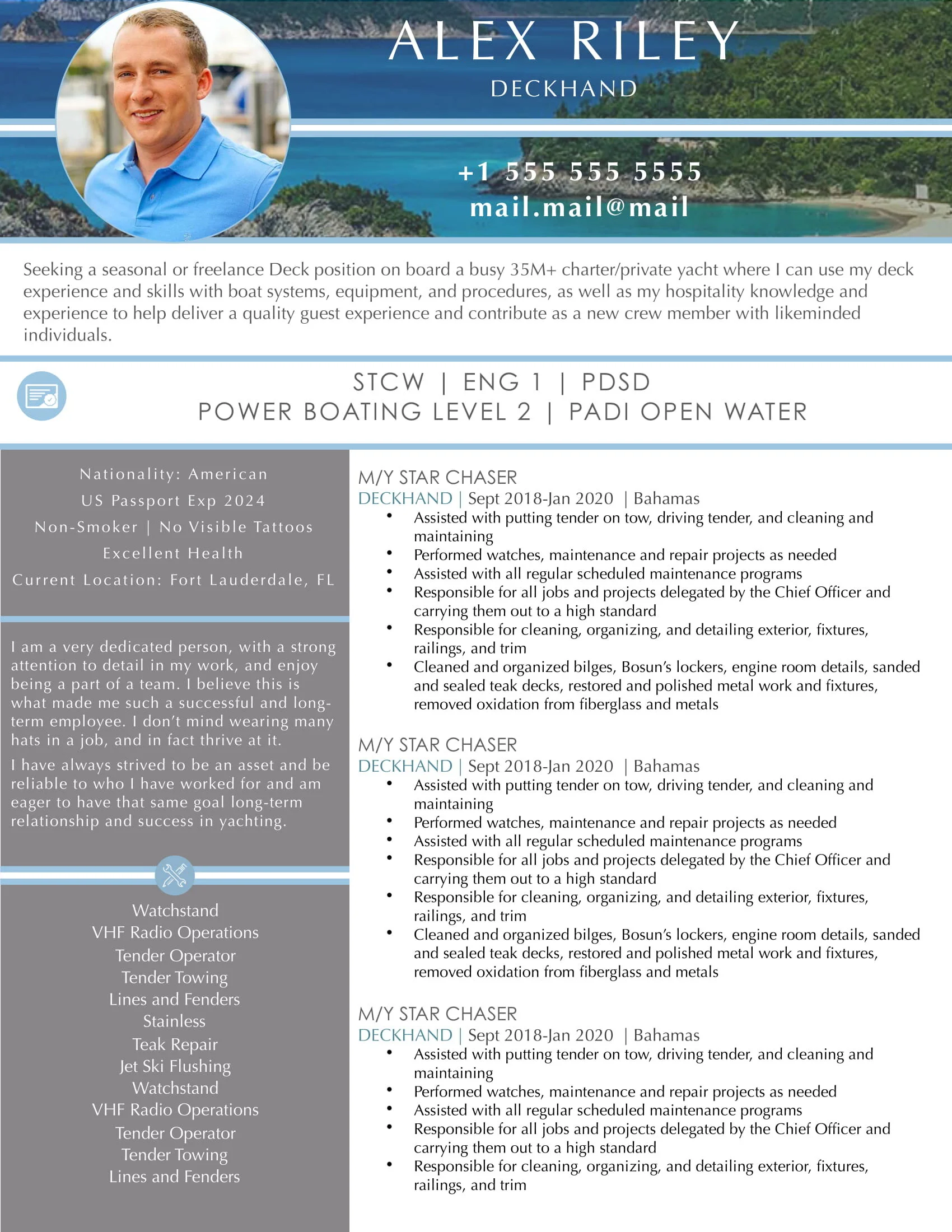 Yacht Deckhand CV Templates — SUPER YACHT RESUME
