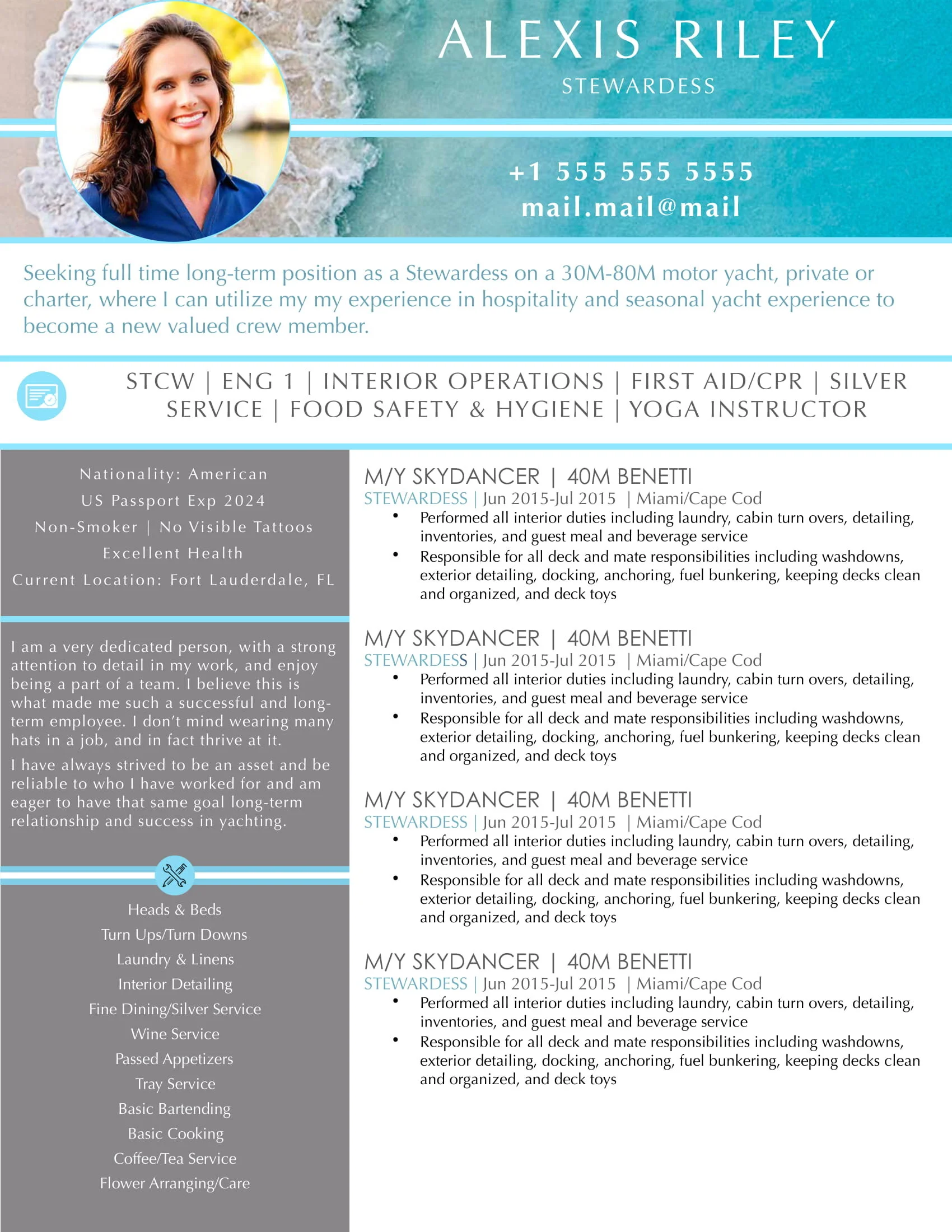 Yacht Stewardess Yacht CV Templates — SUPER YACHT RESUME