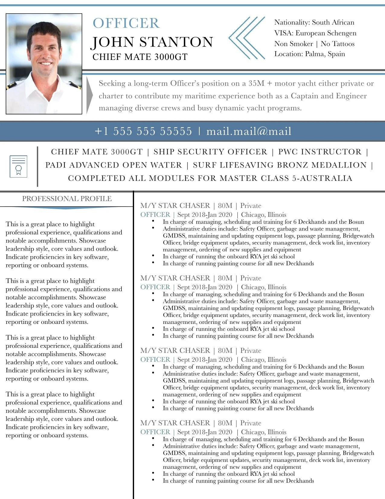Officer Yacht CV Templates — SUPER YACHT RESUME