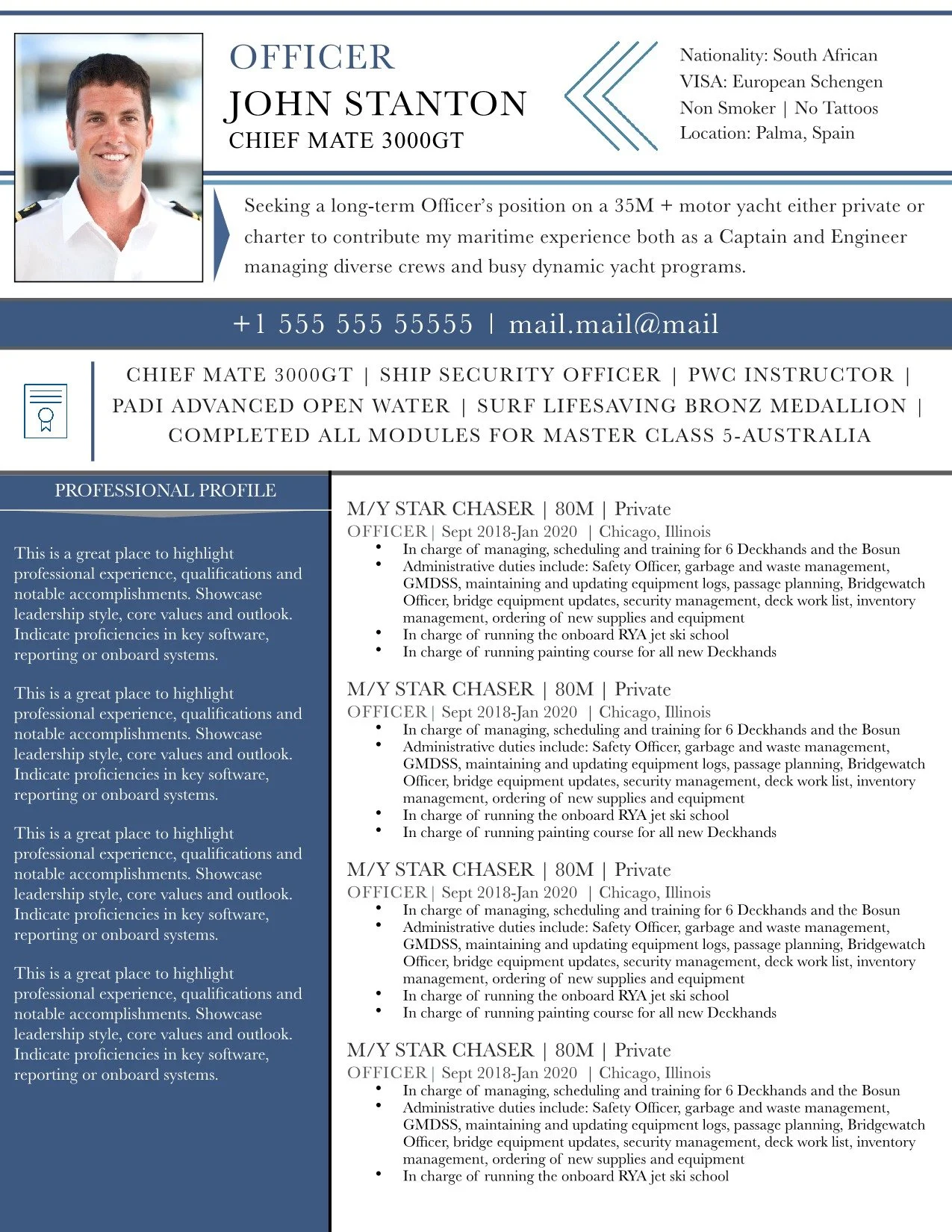 Officer Yacht CV Templates — SUPER YACHT RESUME