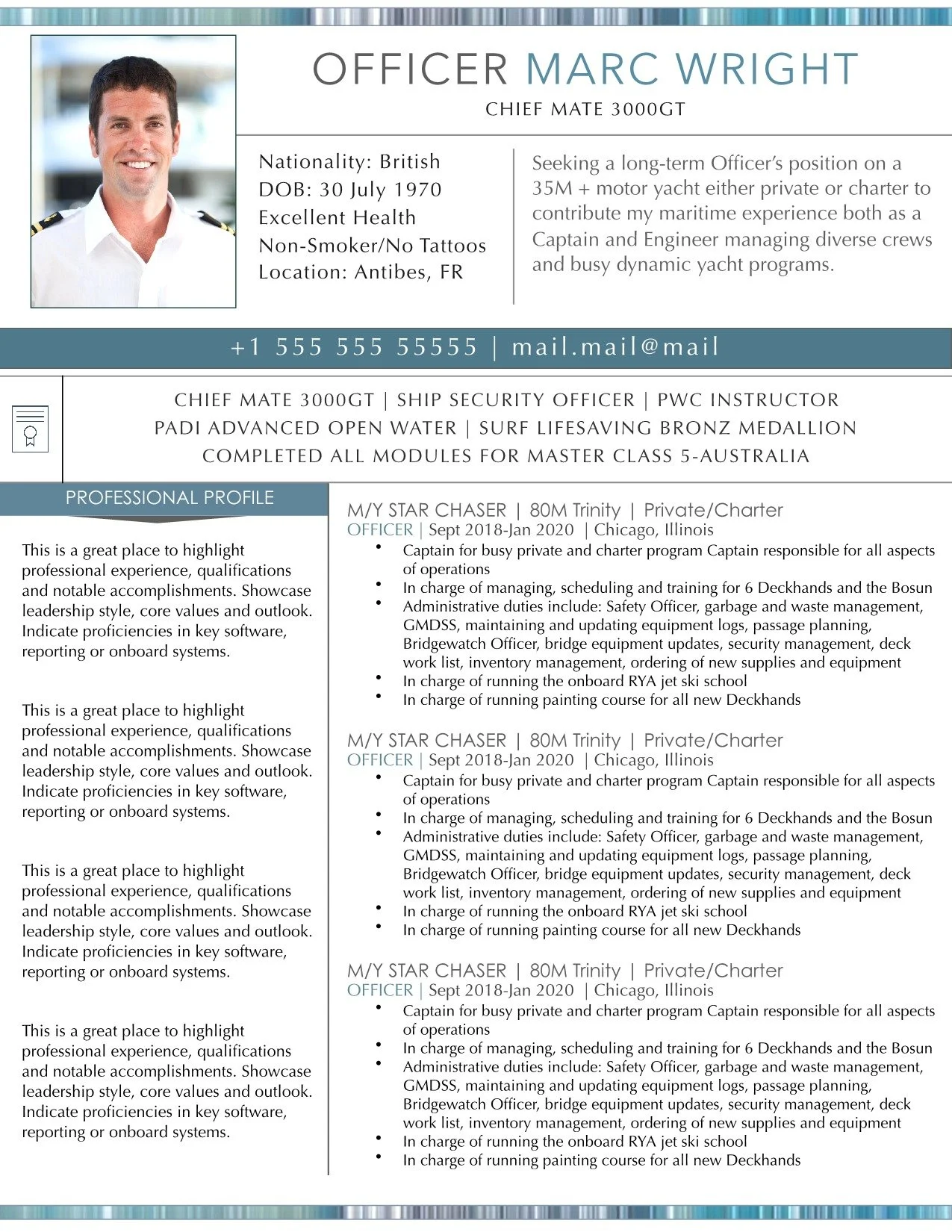 Officer Yacht CV Templates — SUPER YACHT RESUME