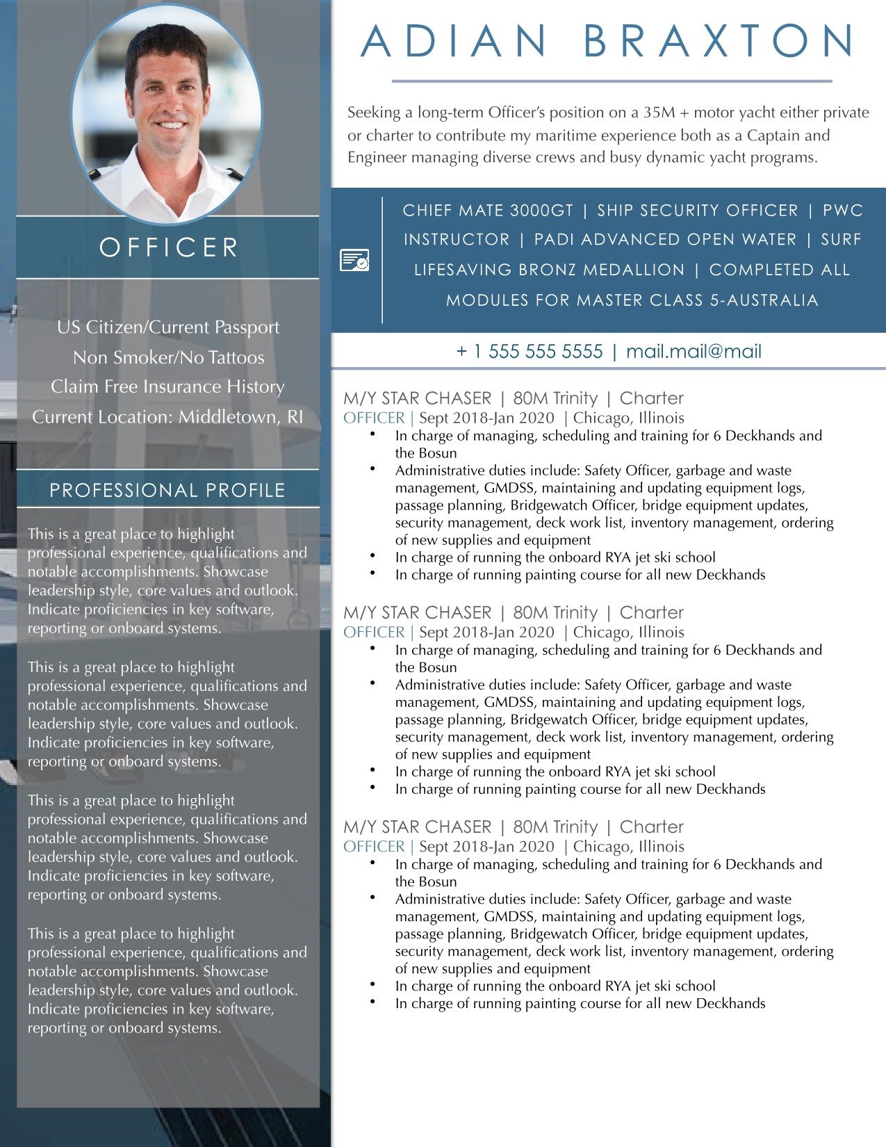 Officer Yacht CV Templates — SUPER YACHT RESUME