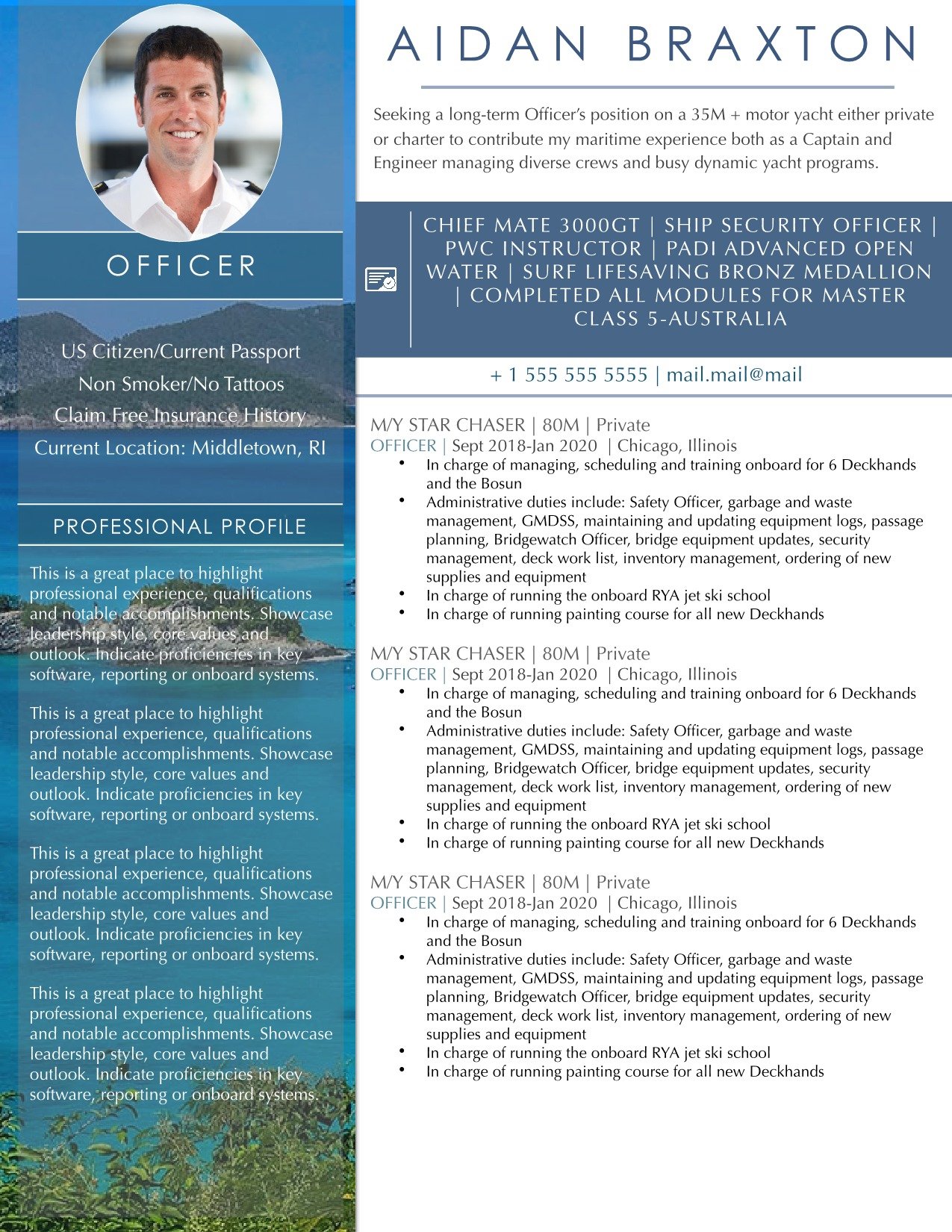 Officer Yacht CV Templates — SUPER YACHT RESUME