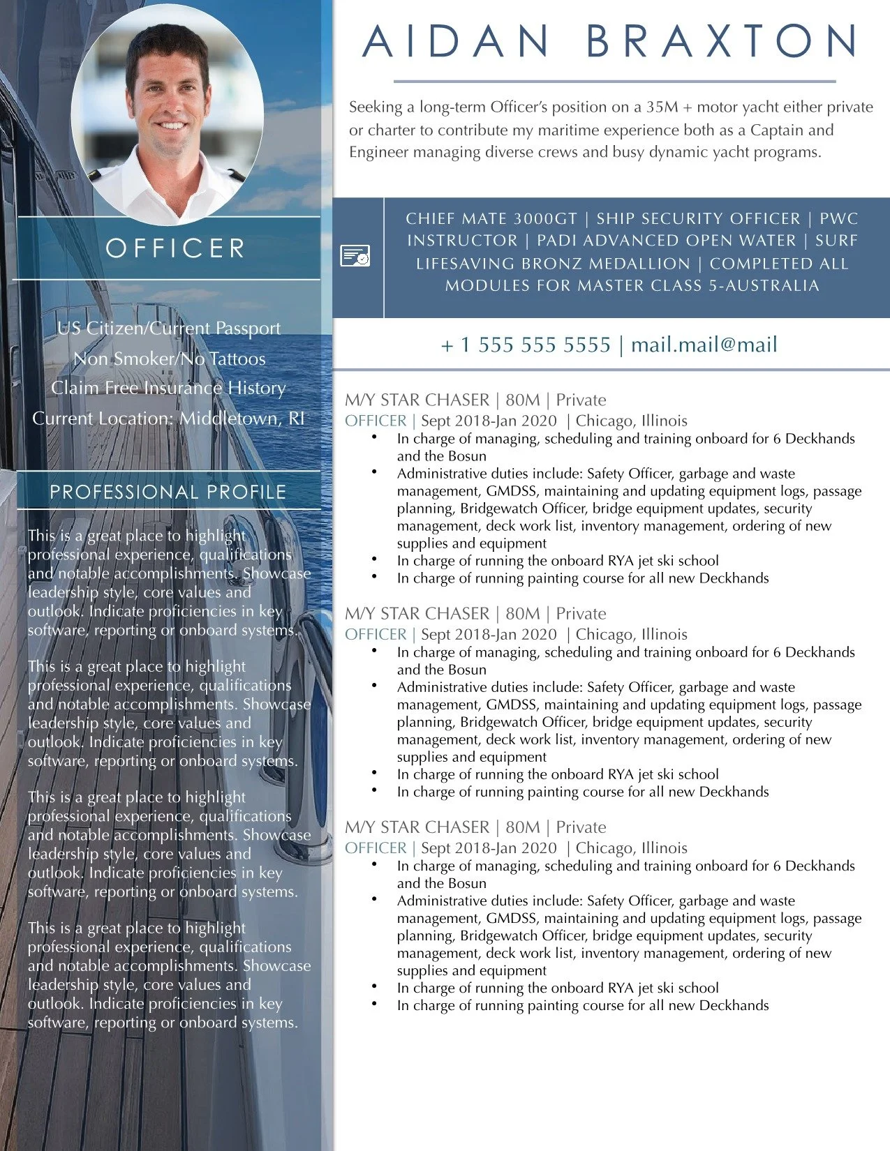 Officer Yacht CV Templates — SUPER YACHT RESUME