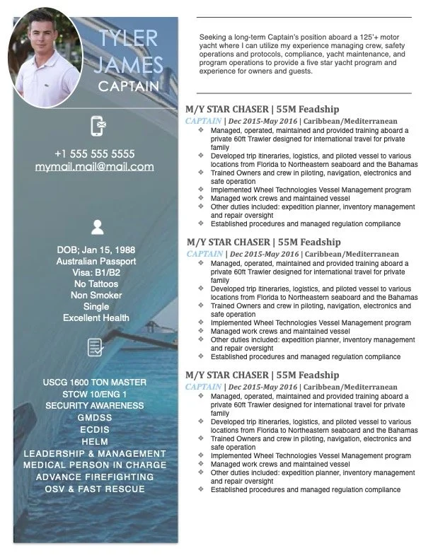 Yacht Captain CV Templates — SUPER YACHT RESUME