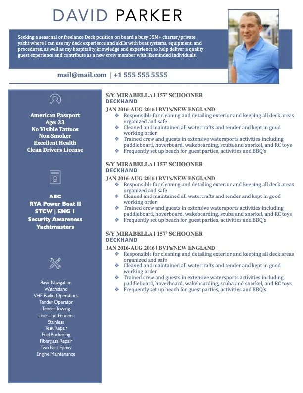 Yacht Deckhand CV Templates — SUPER YACHT RESUME