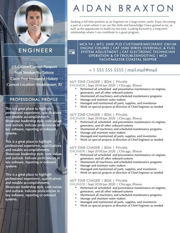 Engineer Yacht CV Templates — SUPER YACHT RESUME