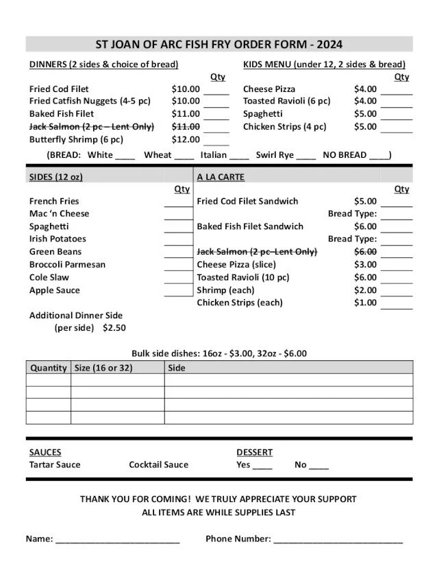 Fish Fry — St. Joan of Arc
