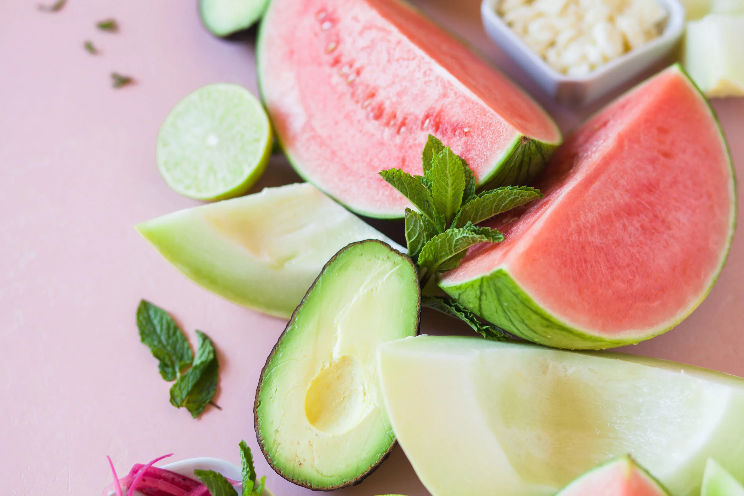 salted watermelon, avocado & mint salad. — quinn's place
